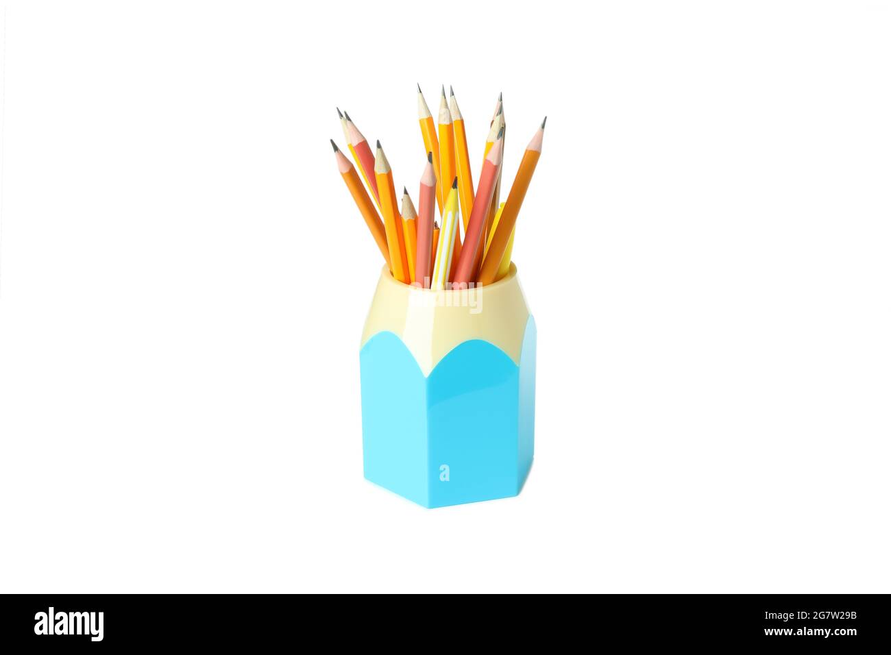 Holder with pencils isolated on white background Stock Photo - Alamy