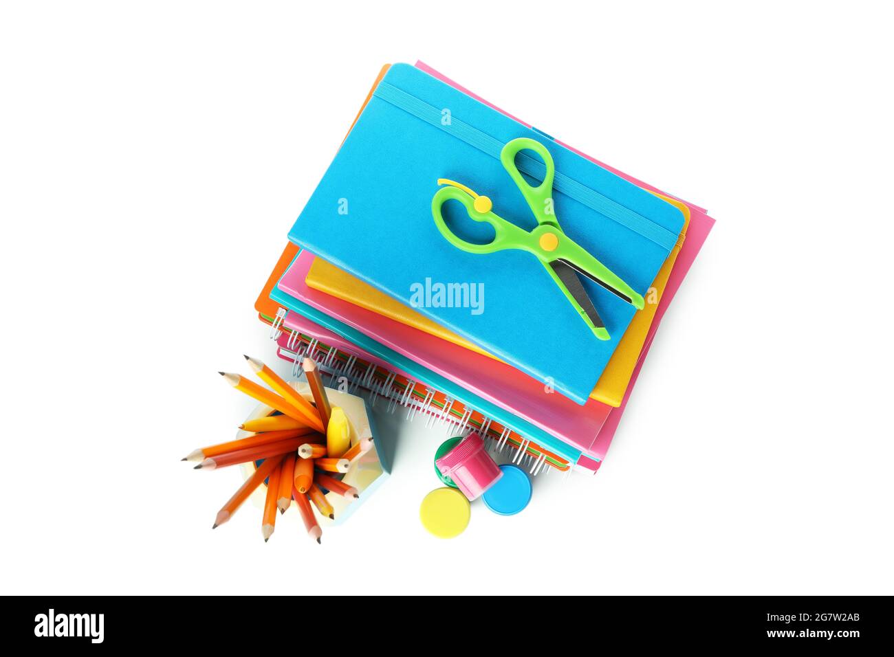 Different study supplies isolated on white background Stock Photo - Alamy