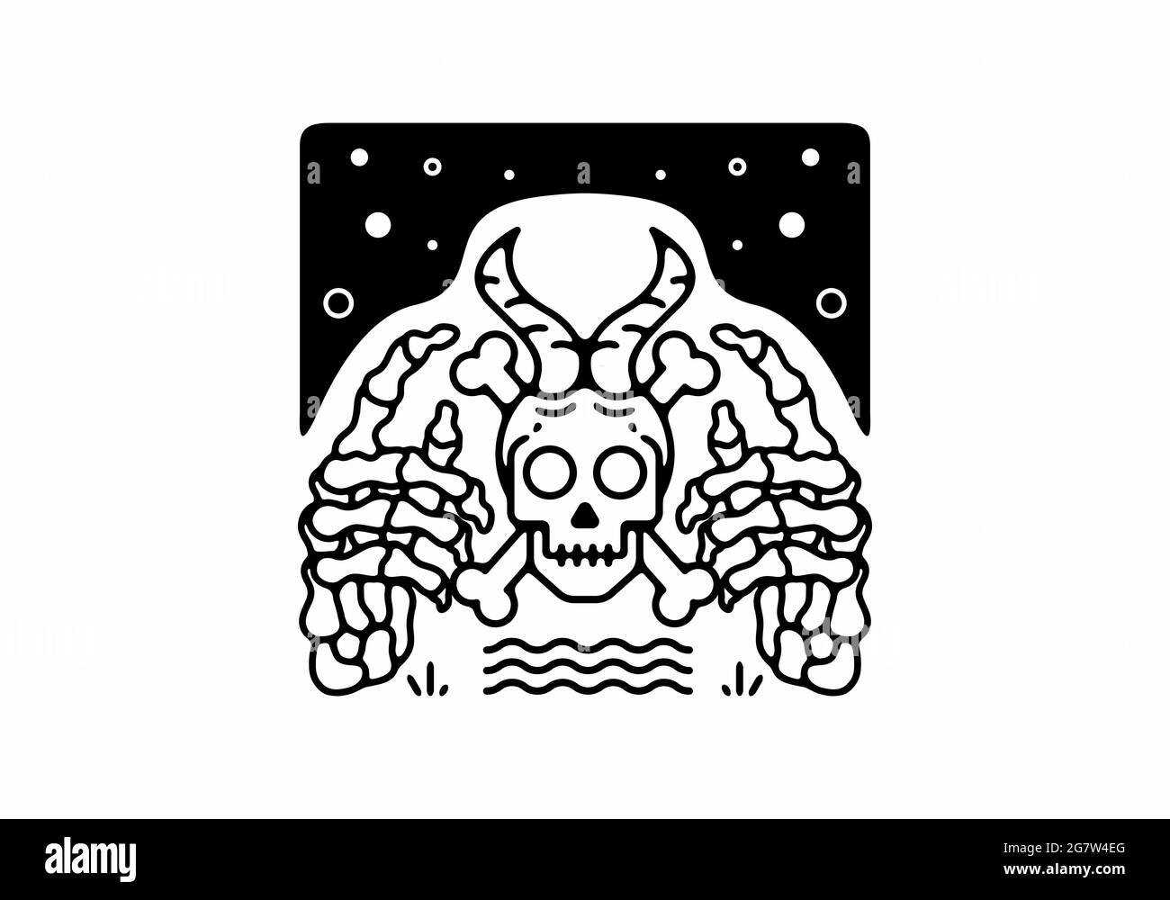 Skeleton head and hand line art illustration design Stock Vector Image ...