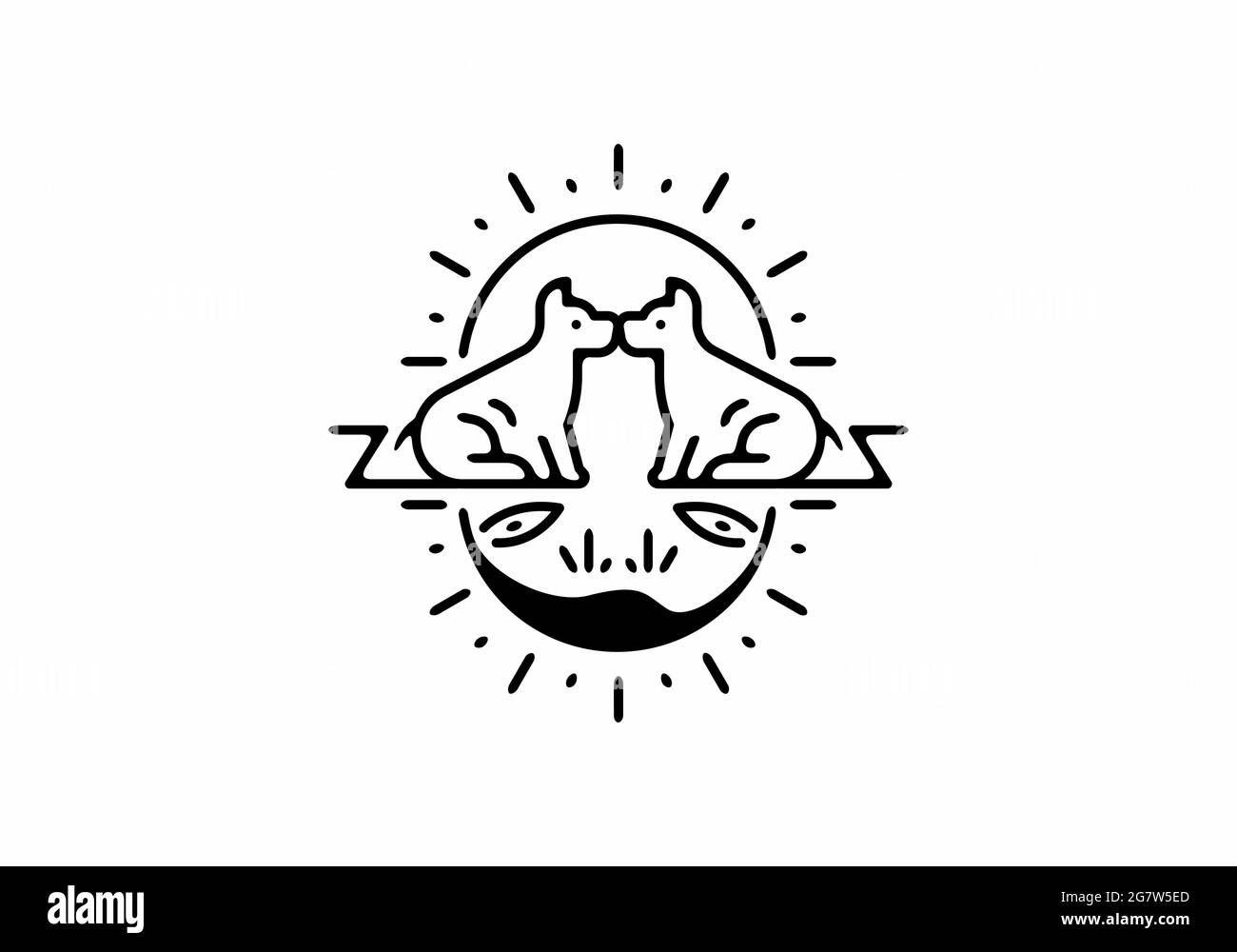 Twin dog in oval shape line art illustration design Stock Vector Image ...