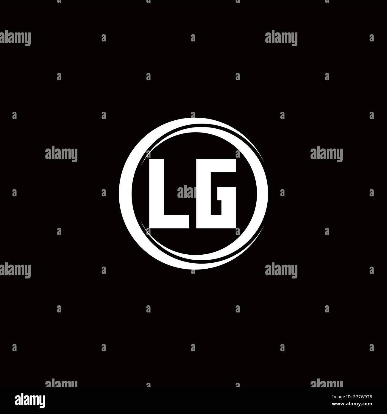 LG logo initial letter monogram with circle slice rounded design template isolated in black ...