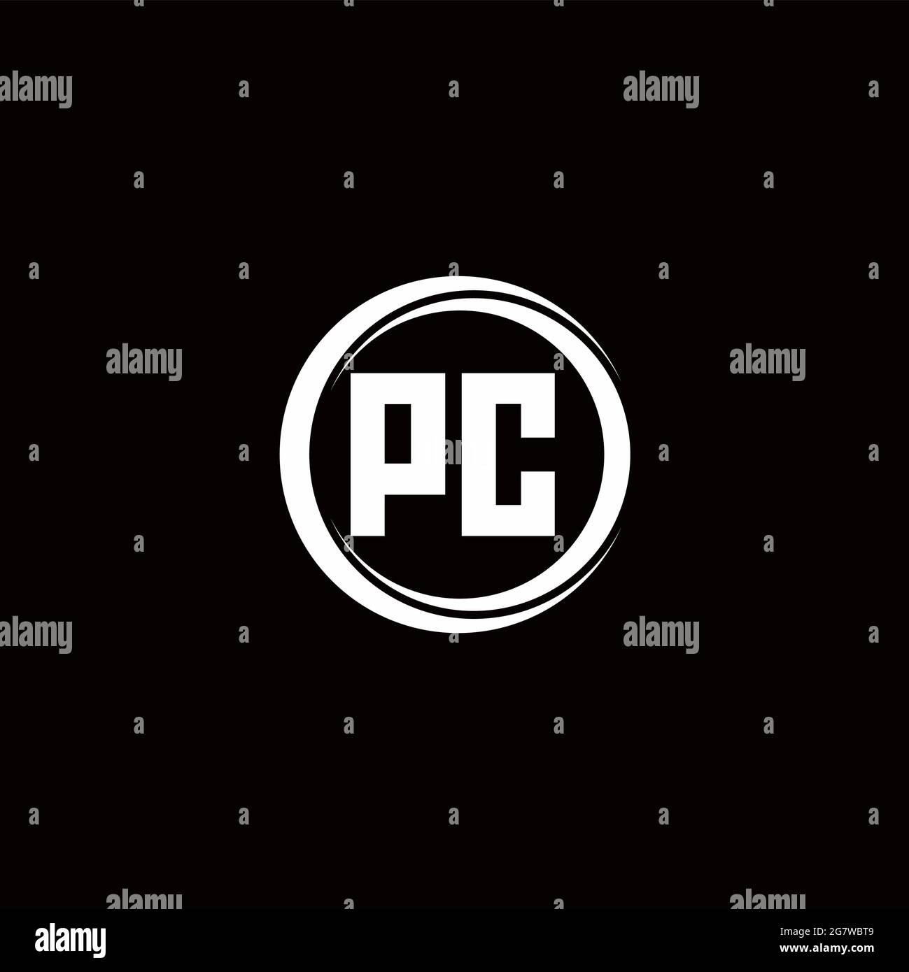 PC logo initial letter monogram with circle slice rounded design ...
