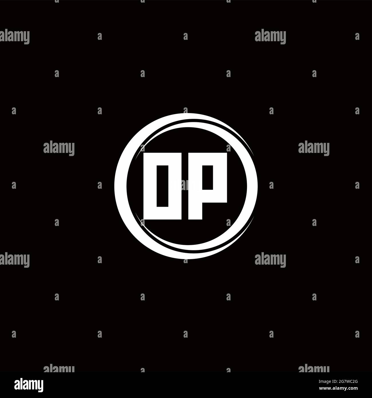 OP logo initial letter monogram with circle slice rounded design ...