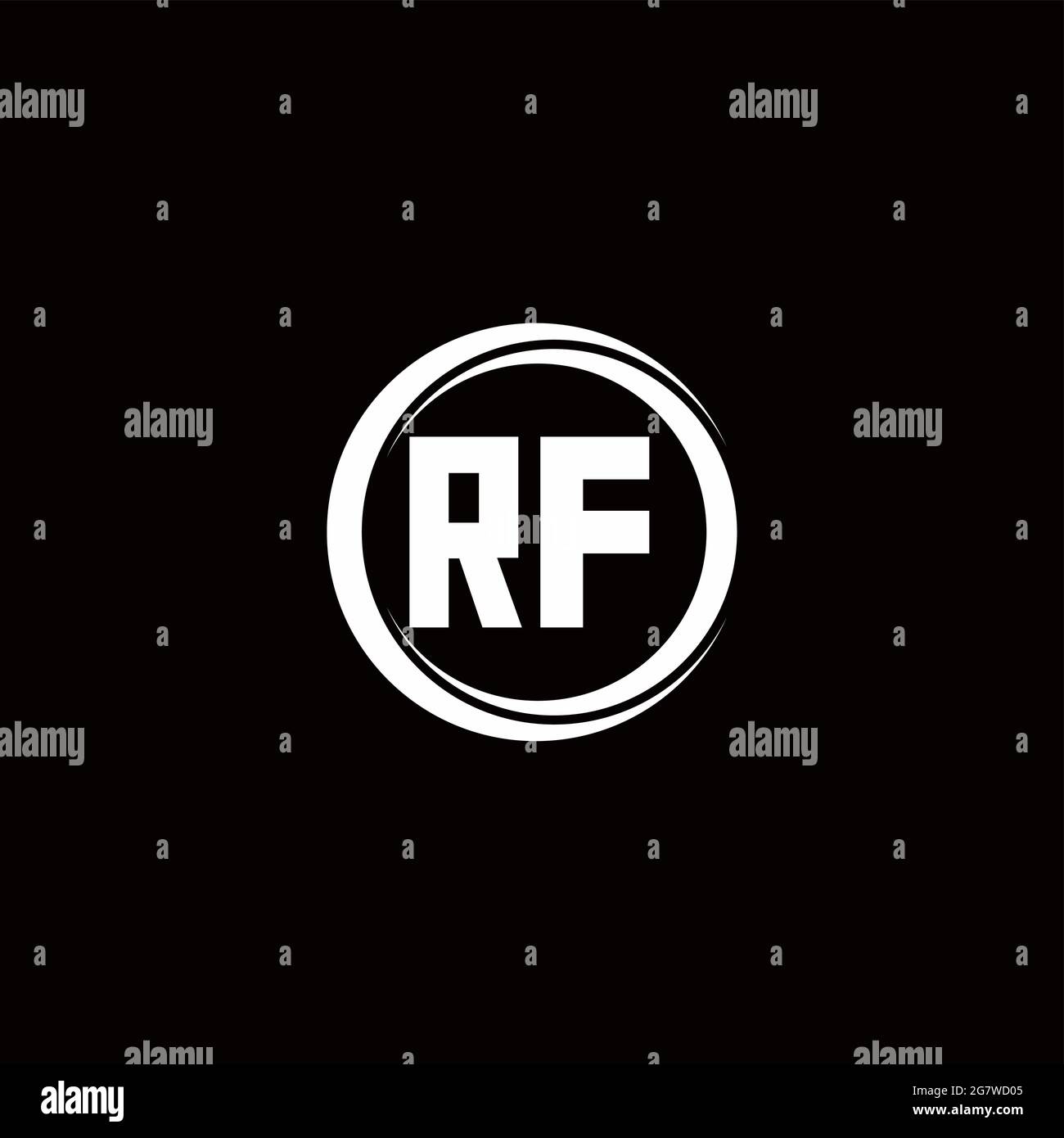 RF logo initial letter monogram with circle slice rounded design template isolated in black ...