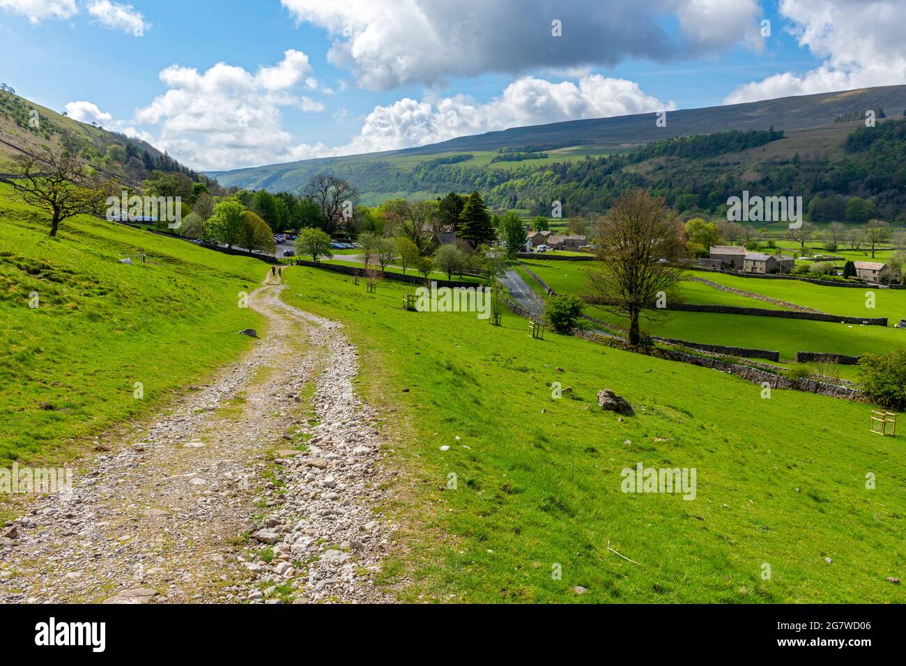 Buckden village and the ridge of Old Cote Moor Top, Upper Wharfedale ...