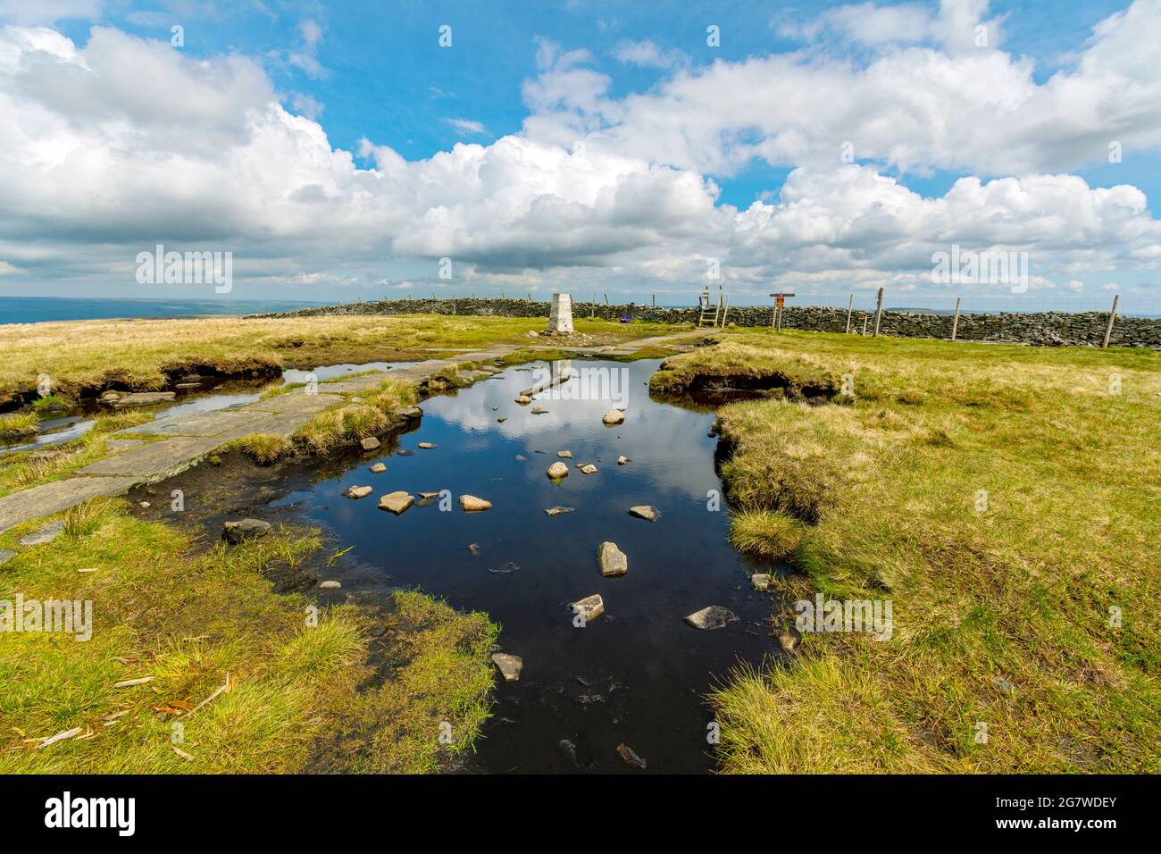 At the summit of Buckden Pike, Upper Wharfedale, Yorkshire Dales ...