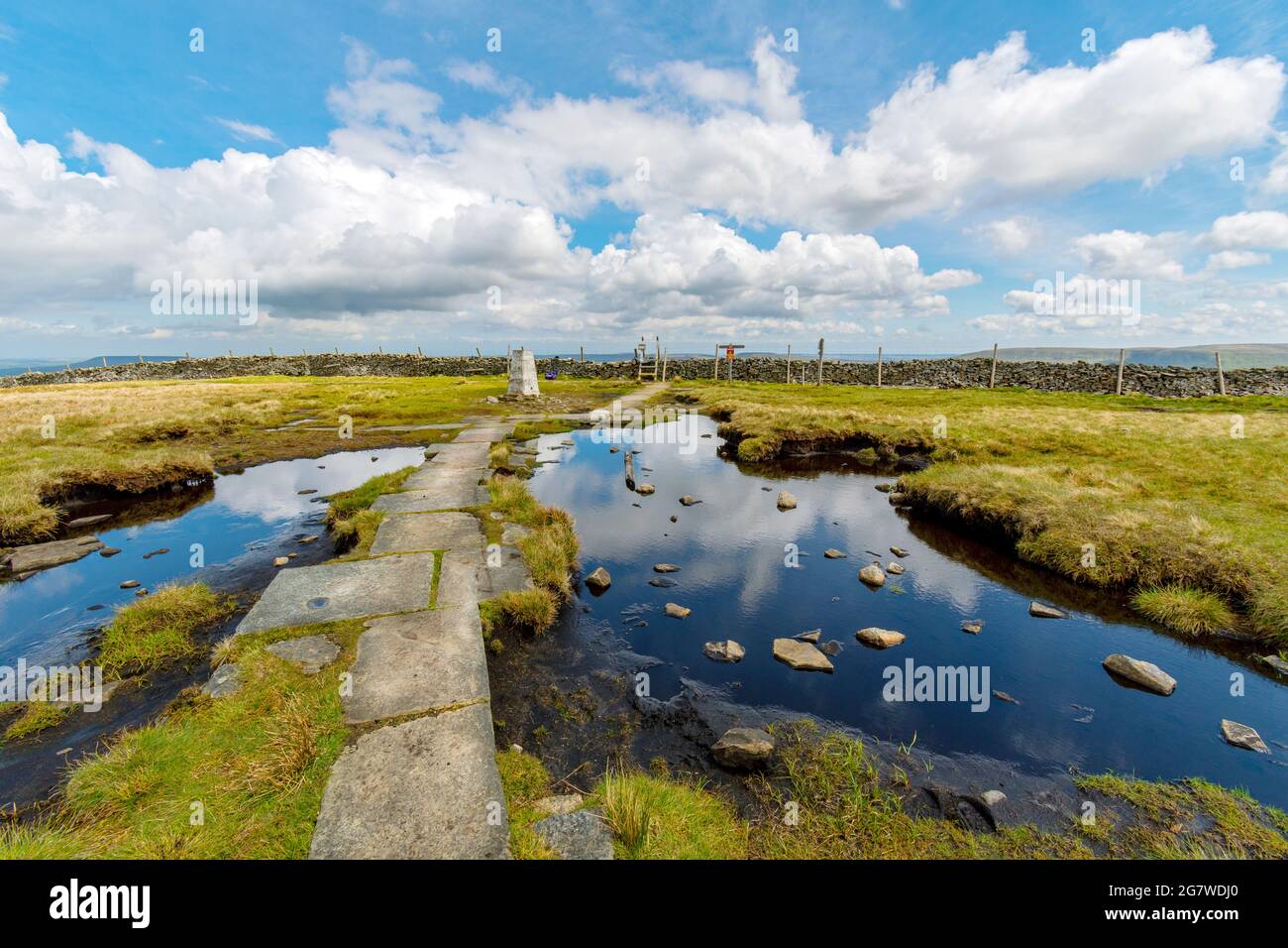At the summit of Buckden Pike, Upper Wharfedale, Yorkshire Dales ...