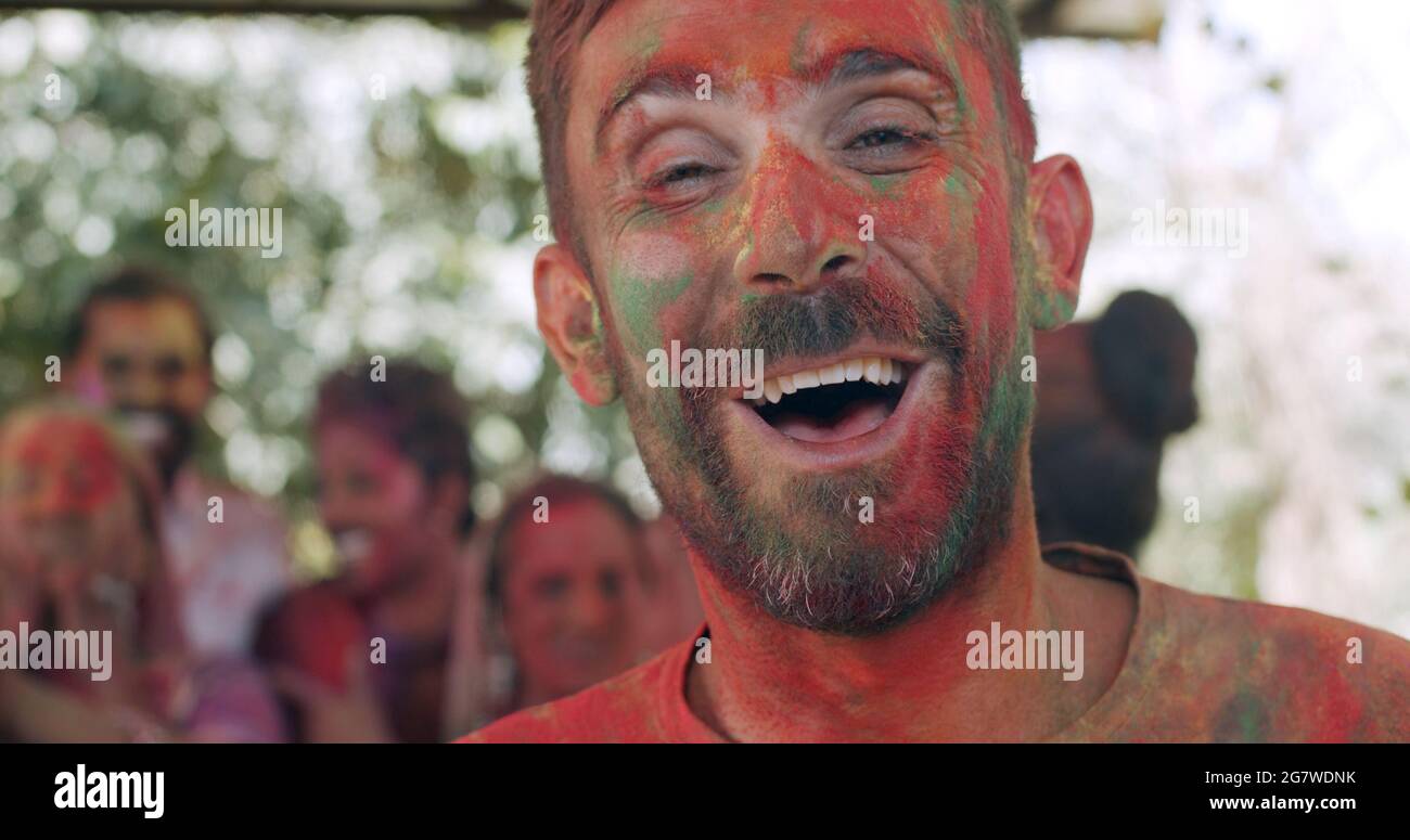 Male with a painted face at the Holi Hindu festival of Color in India ...