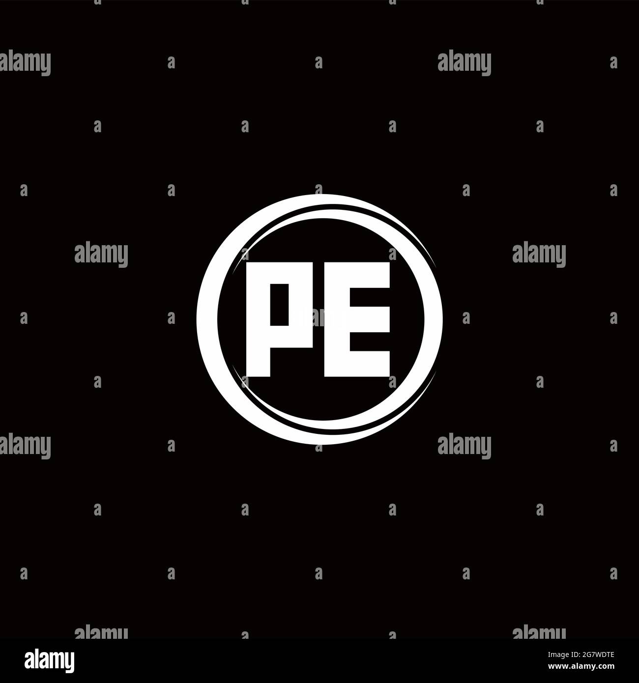PE logo initial letter monogram with circle slice rounded design ...