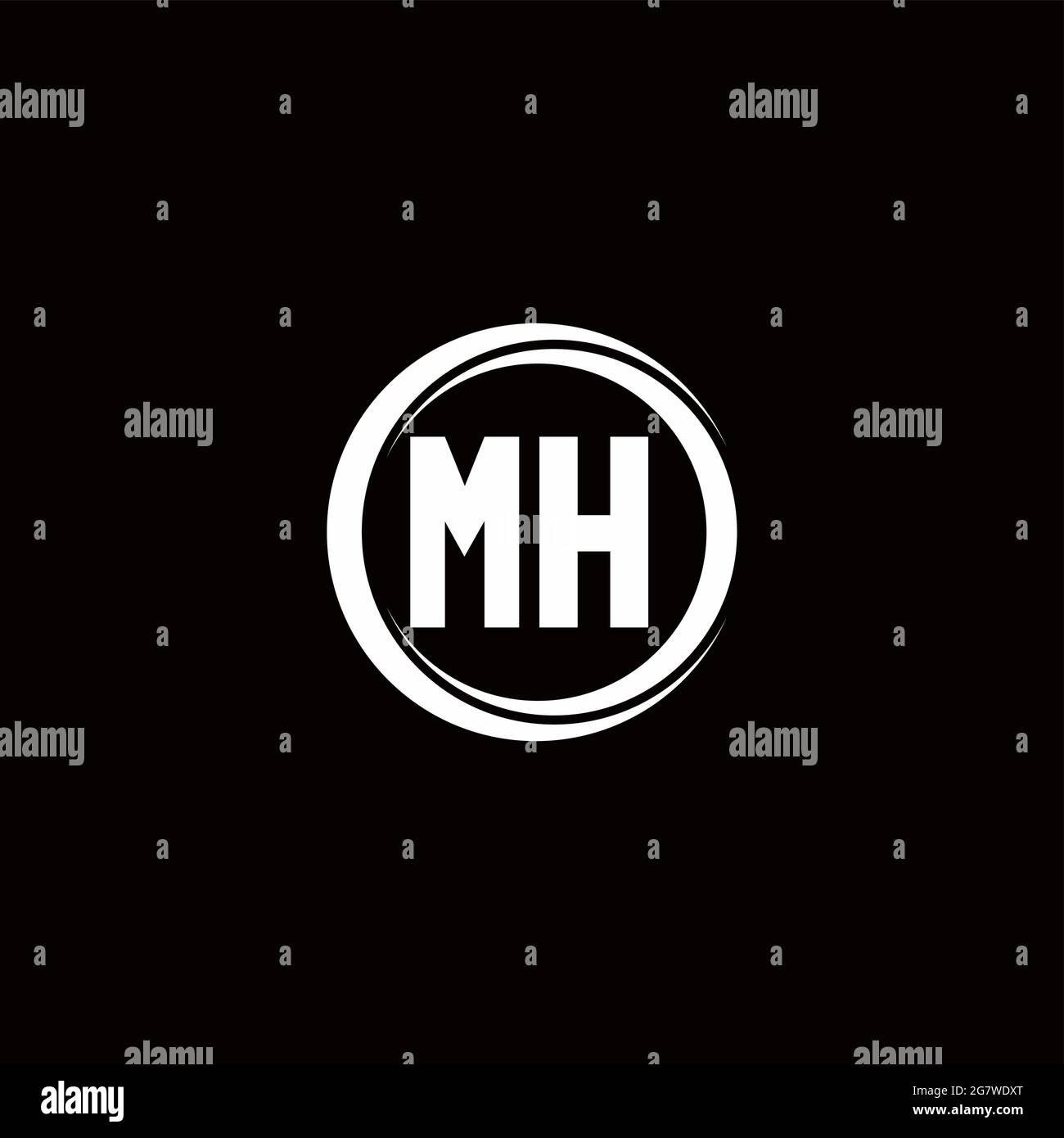 MH logo initial letter monogram with circle slice rounded design ...