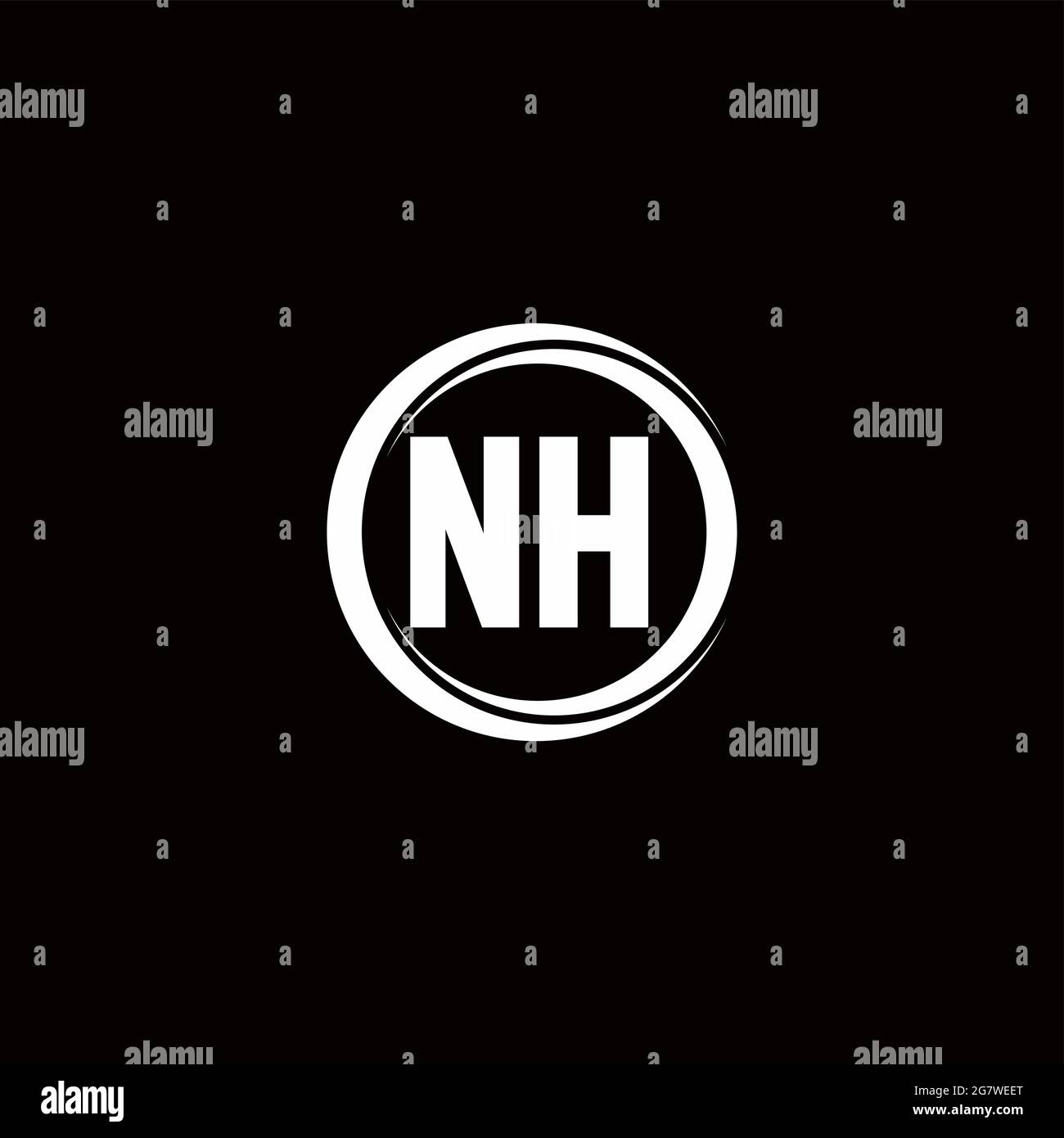 NH logo initial letter monogram with circle slice rounded design ...