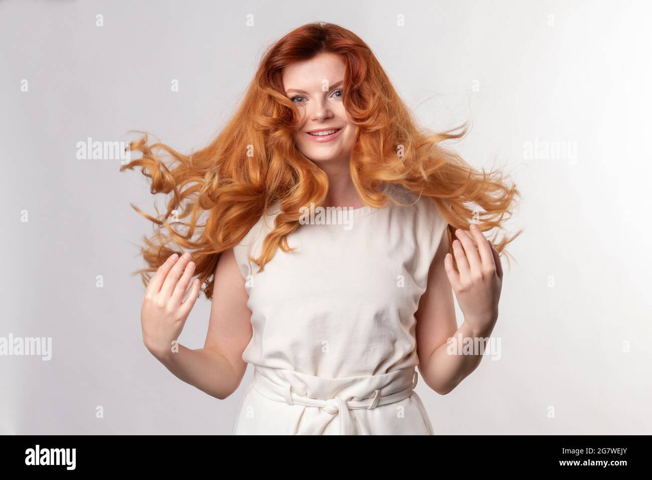 Ginger woman posin like Model in studio. Close up portrait Stock Photo ...