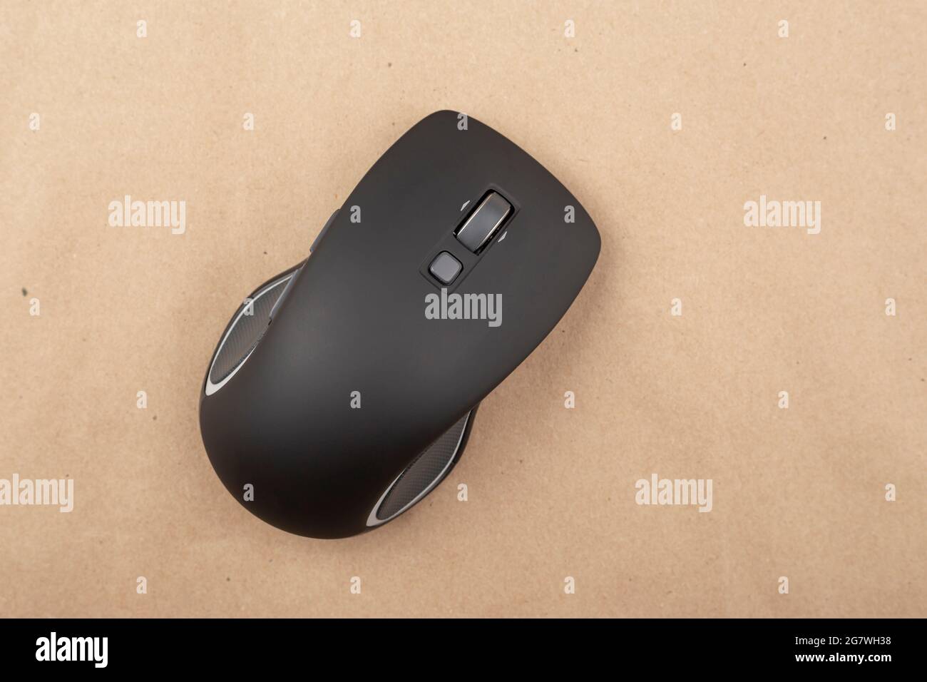 Modern wireless computer mouse. Space for text. Top view Stock Photo ...