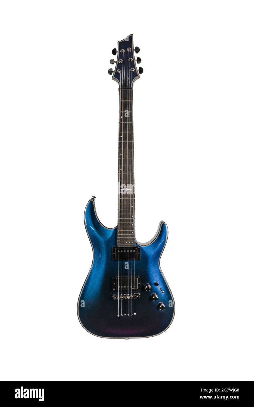 blue Electric guitar isolated over white background Stock Photo - Alamy