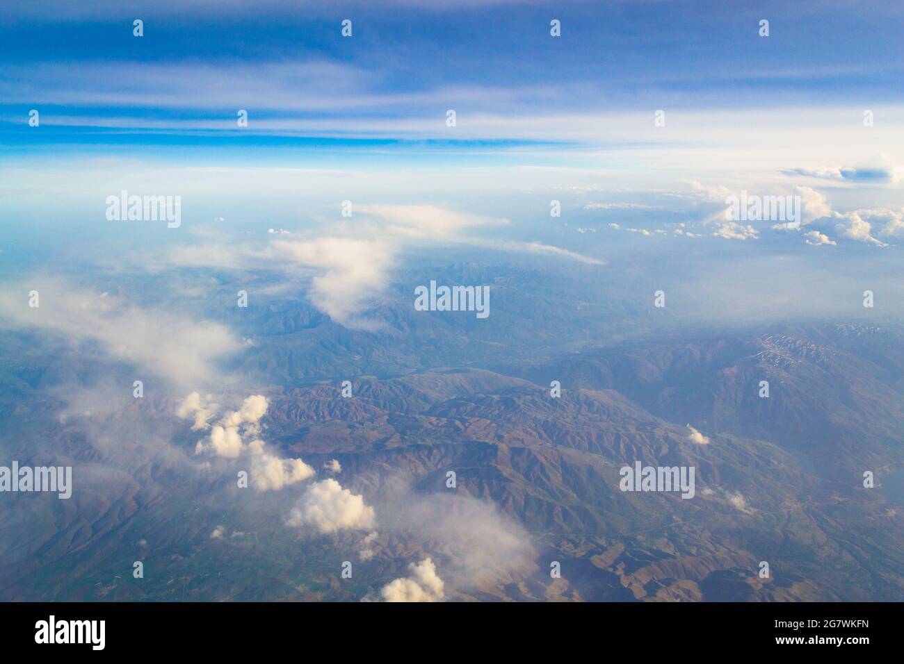 Aerial view of the Balkan Mountains in Bulgaria seen from airplane ...