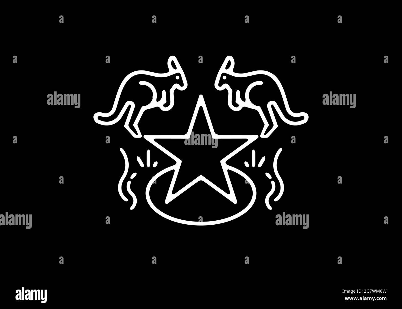 White black color of kangaroo and star line art design Stock Vector ...