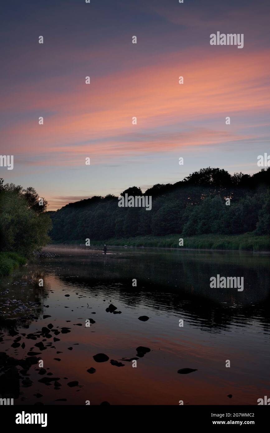 Dusk on the River Tweed by Darnick in the Scottish Borders Stock Photo ...