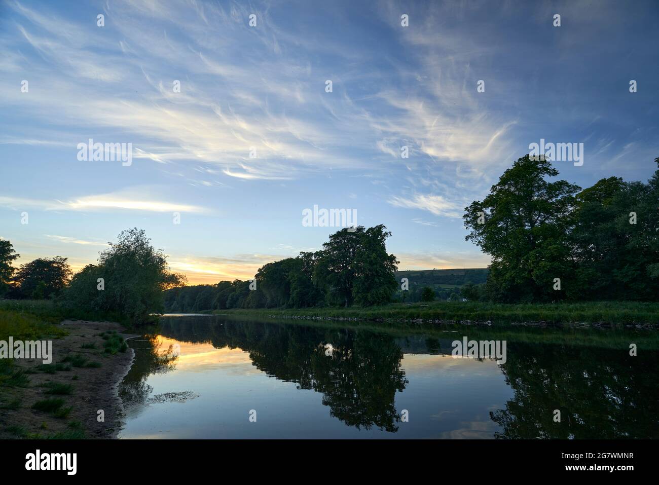 Dusk on the River Tweed by Darnick in the Scottish Borders Stock Photo ...