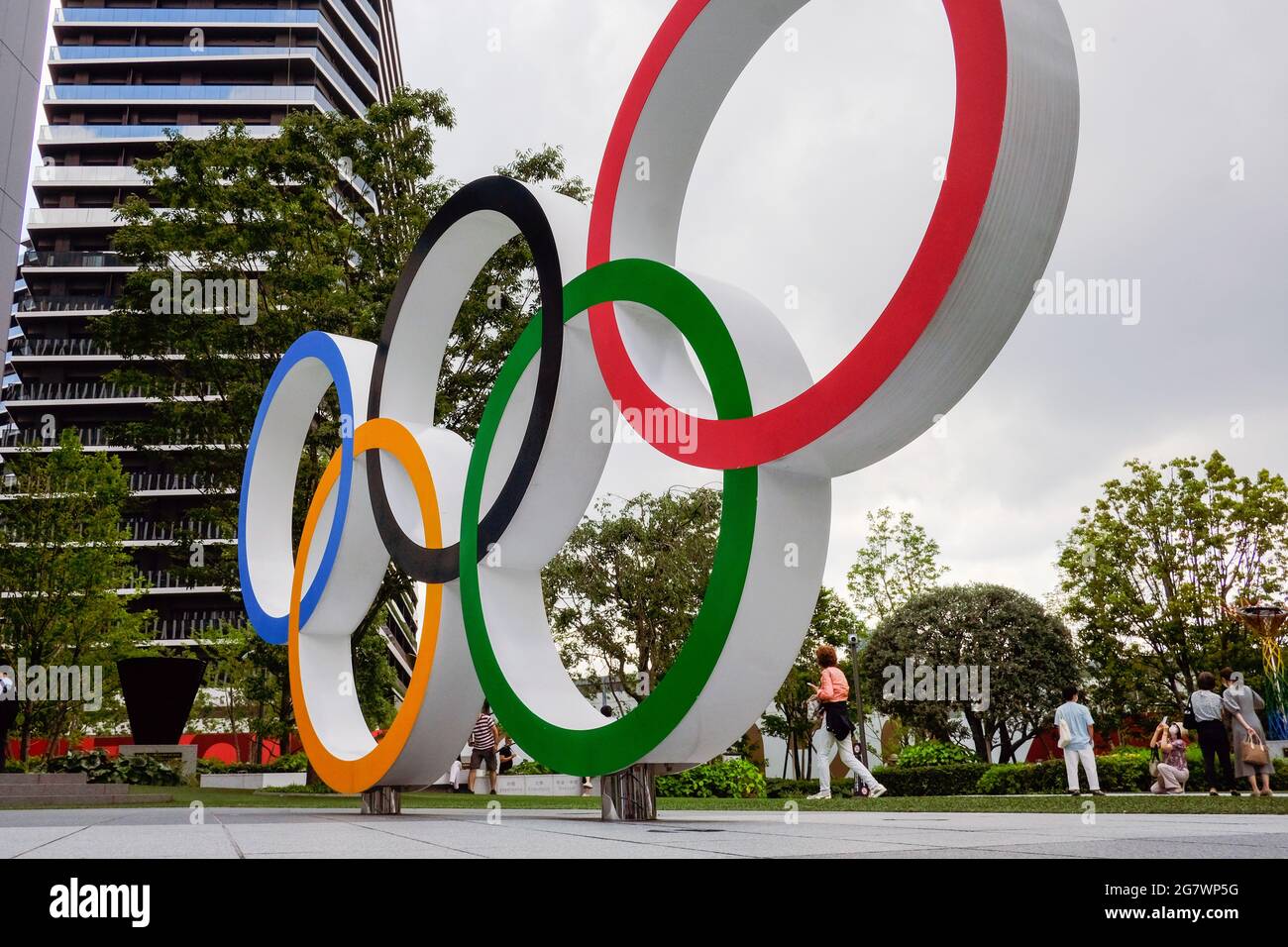 View of Olympic Rings near the National Stadium in Tokyo Stock Photo ...