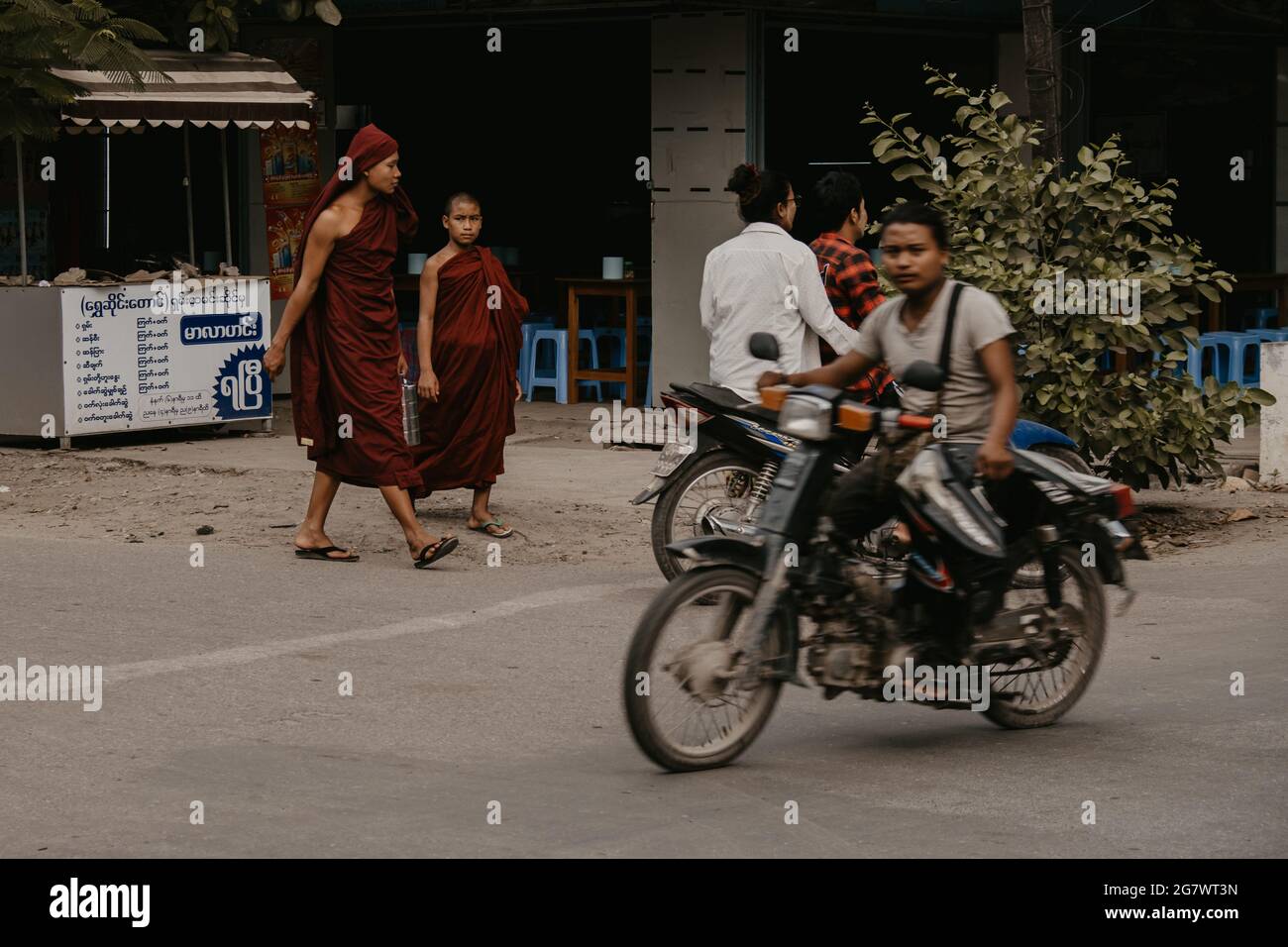 Mandalay Myanmar 2018, a group of Burmese people passing through a ...