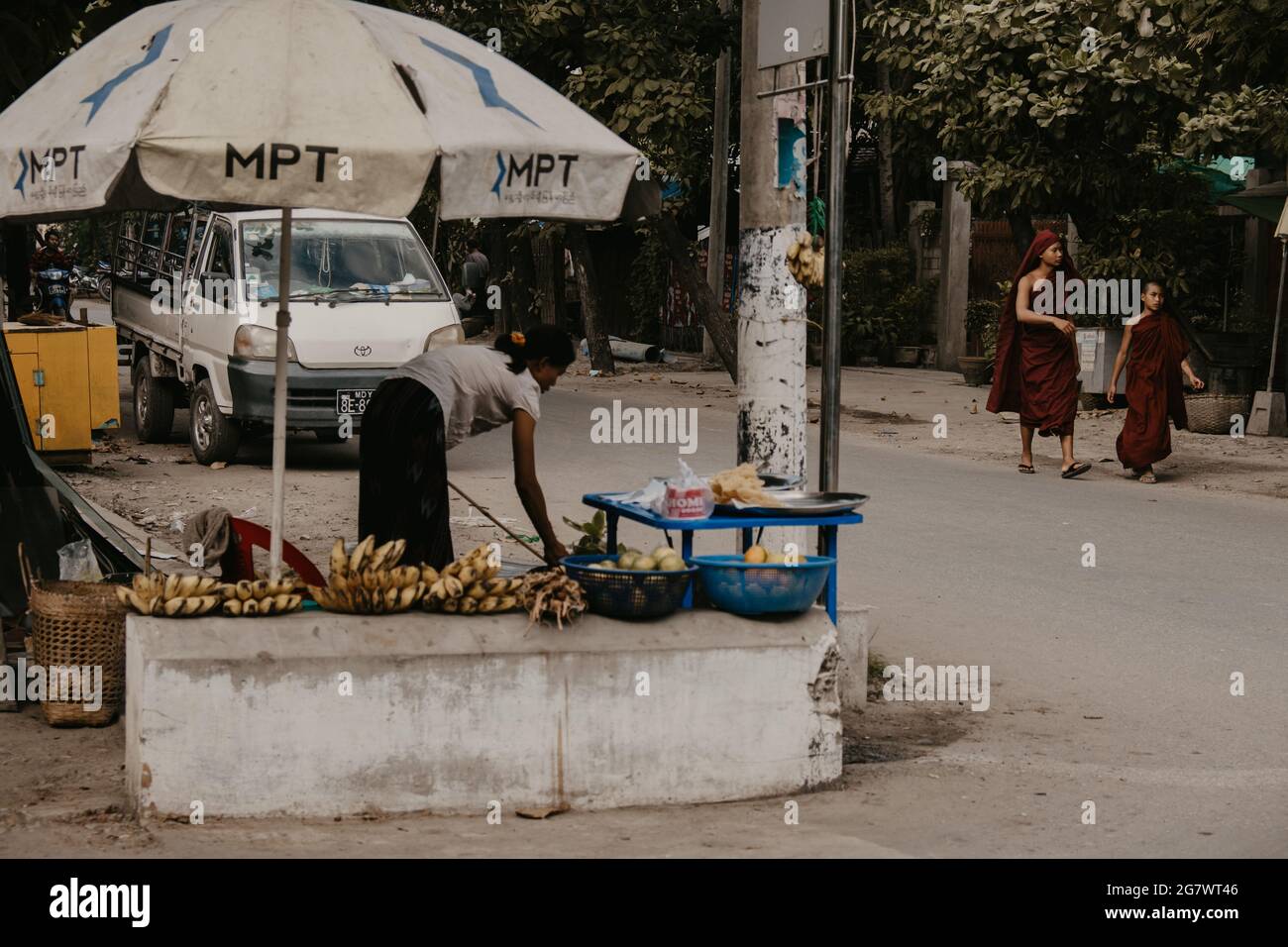 Mandalay Myanmar 2018, a group of Burmese people passing through a ...