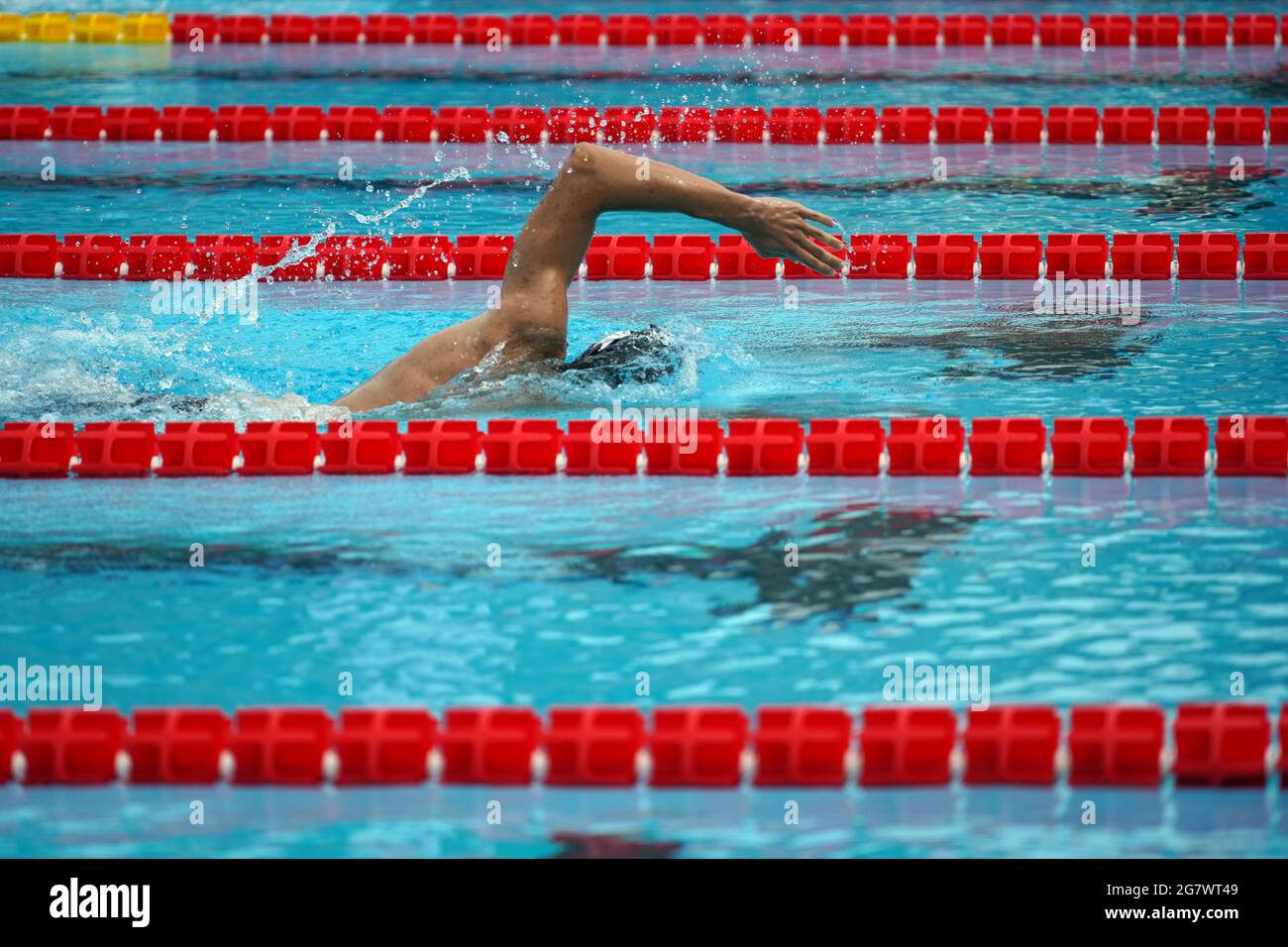 Young male swimming laps in a swimming pool Stock Photo - Alamy