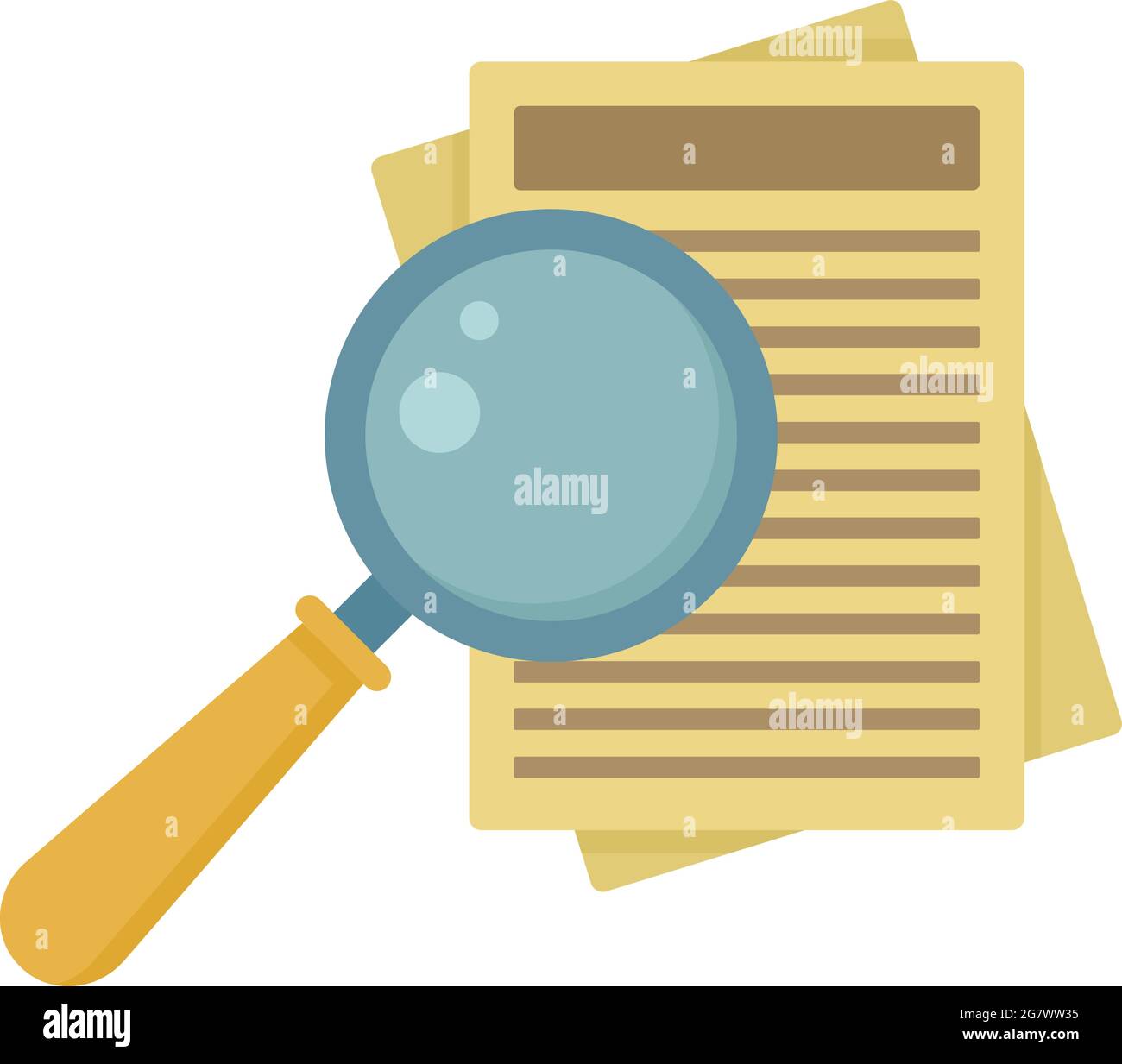 Paper under magnifier icon. Flat illustration of paper under magnifier ...