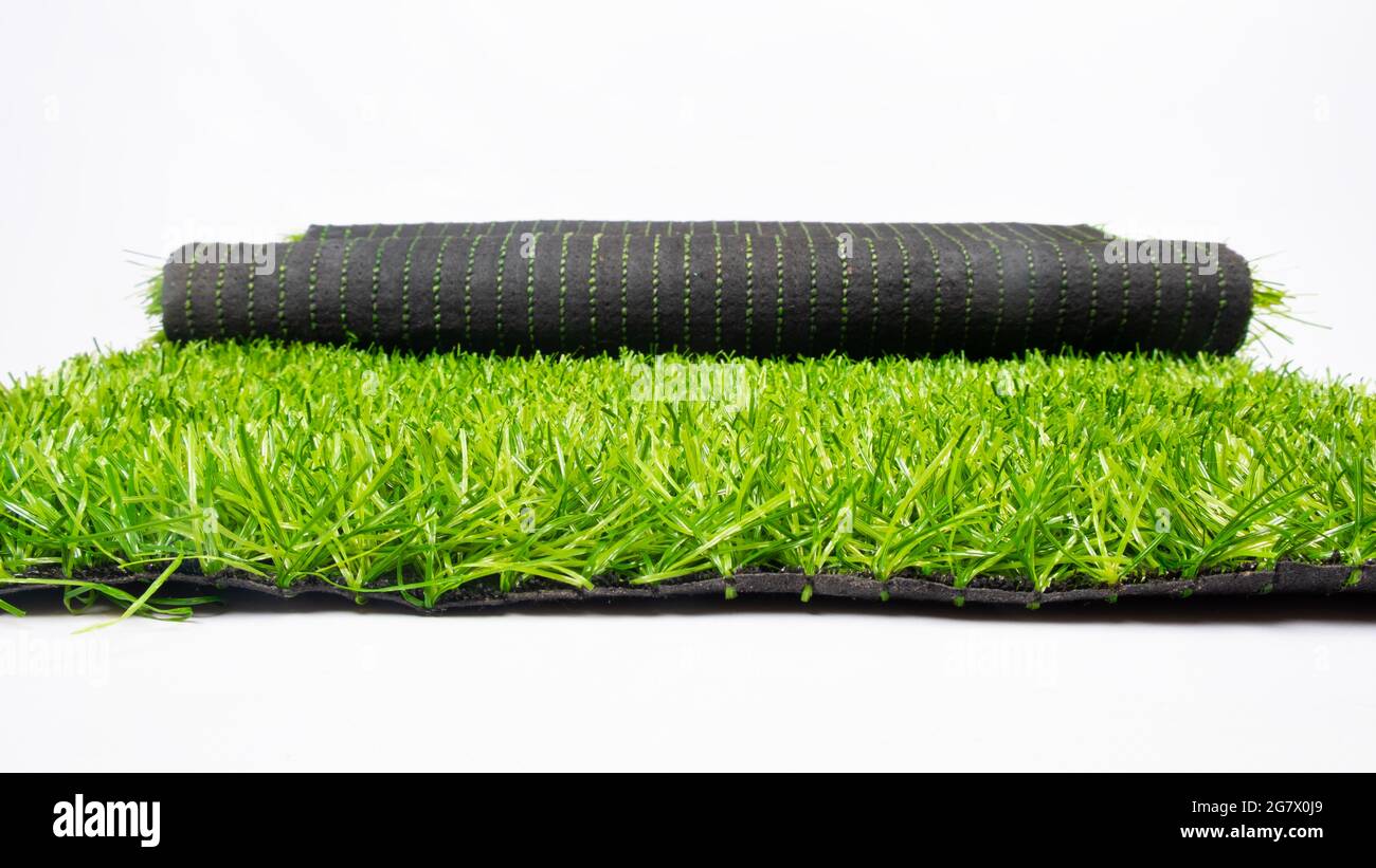 roll of artificial green grass isolated on white background, lawn Stock ...