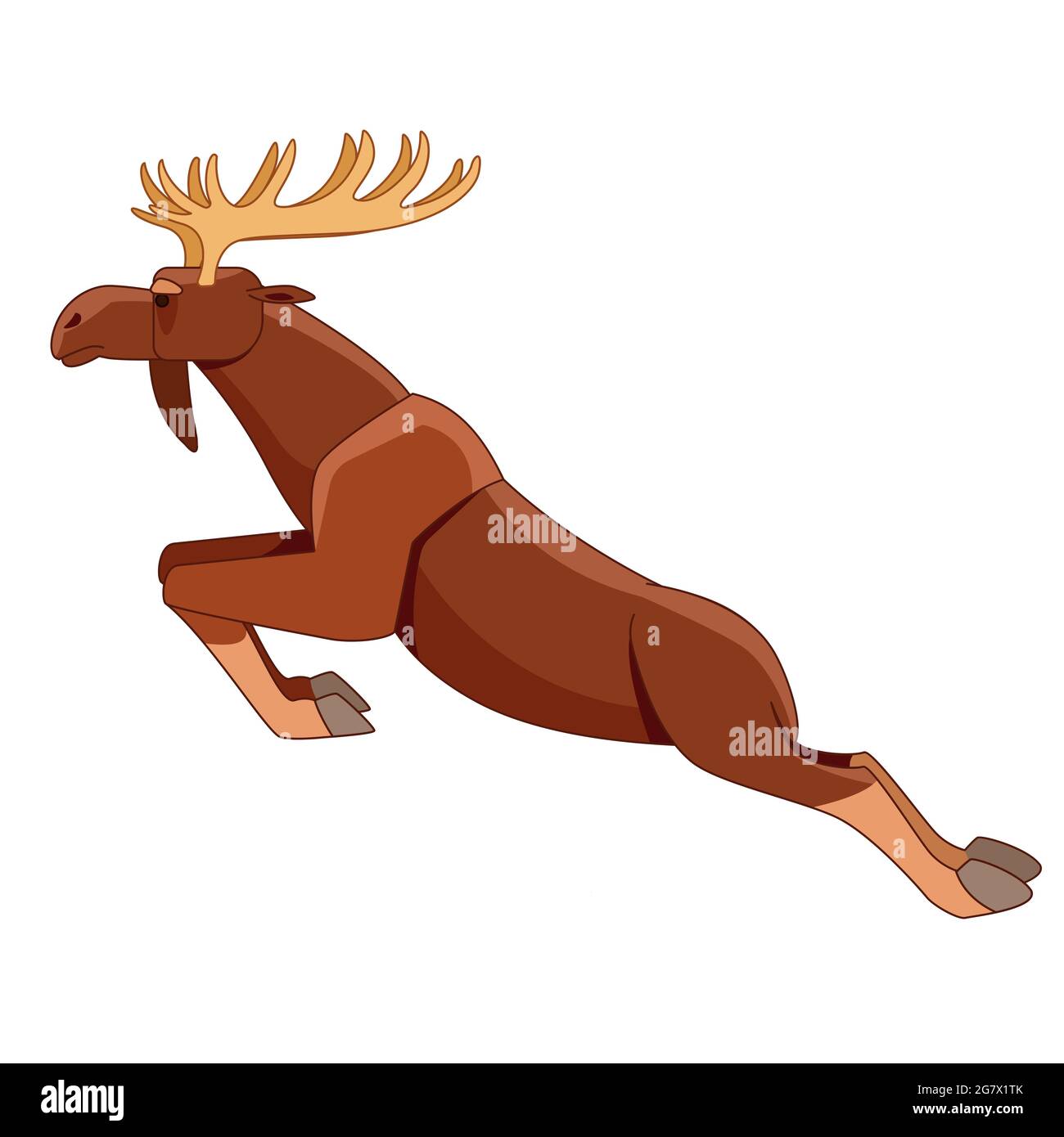 Wild Bull moose jumping in the air. Woodland moose in cartoon style ...