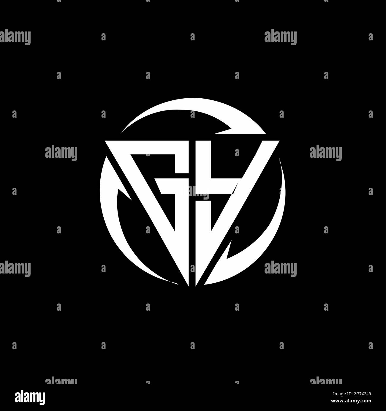 GY logo with triangle shape and circle rounded design template isolated on black background ...
