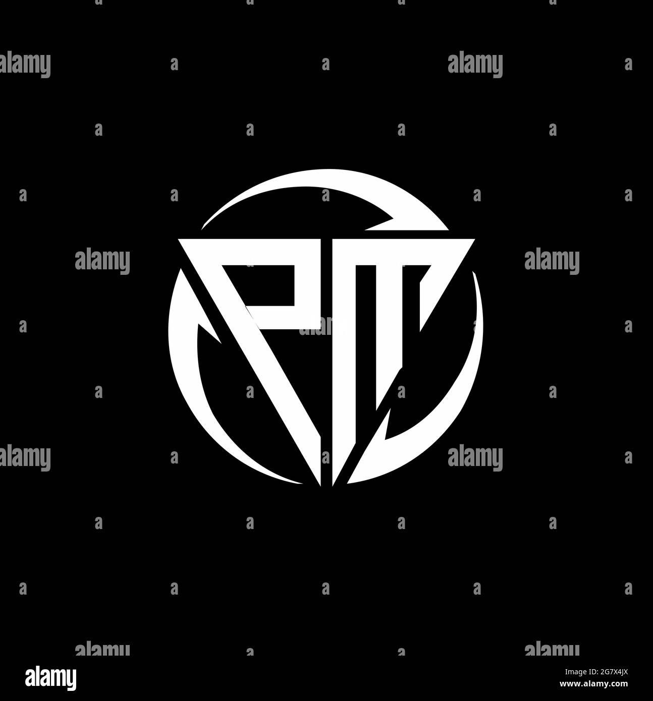 PM logo with triangle shape and circle rounded design template isolated ...