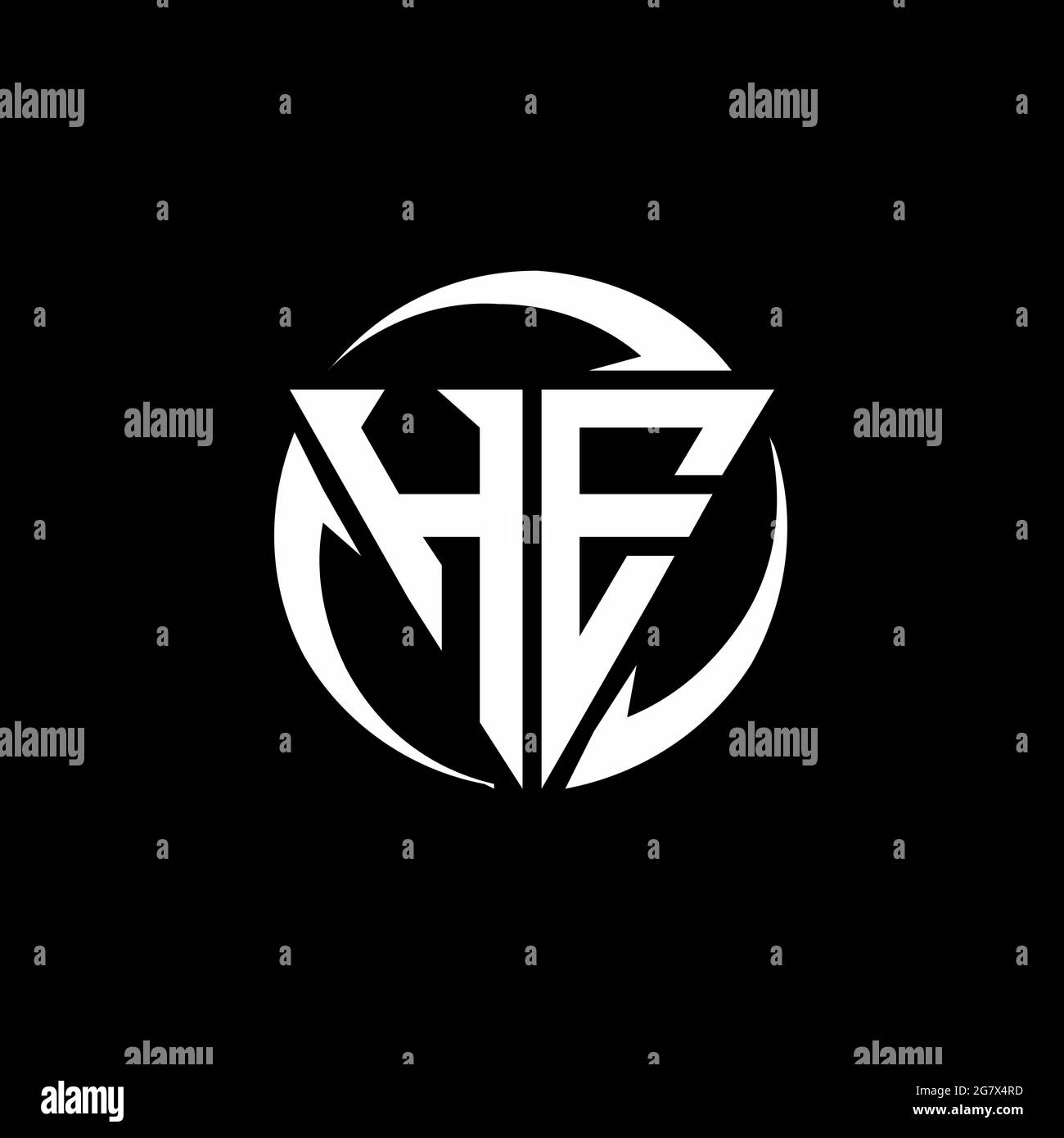 HE logo with triangle shape and circle rounded design template isolated ...