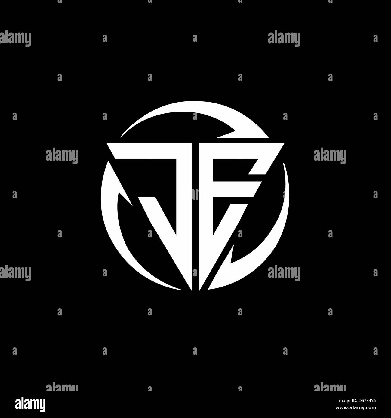 JE logo with triangle shape and circle rounded design template isolated ...