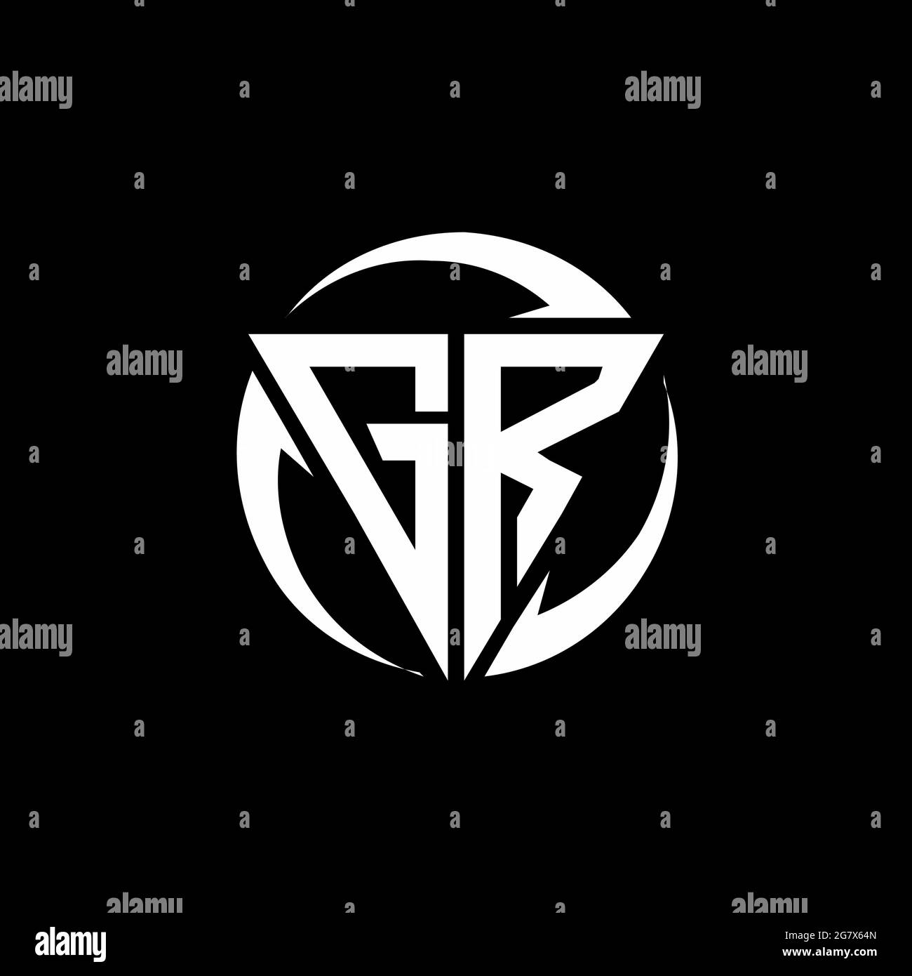 GR logo with triangle shape and circle rounded design template isolated ...