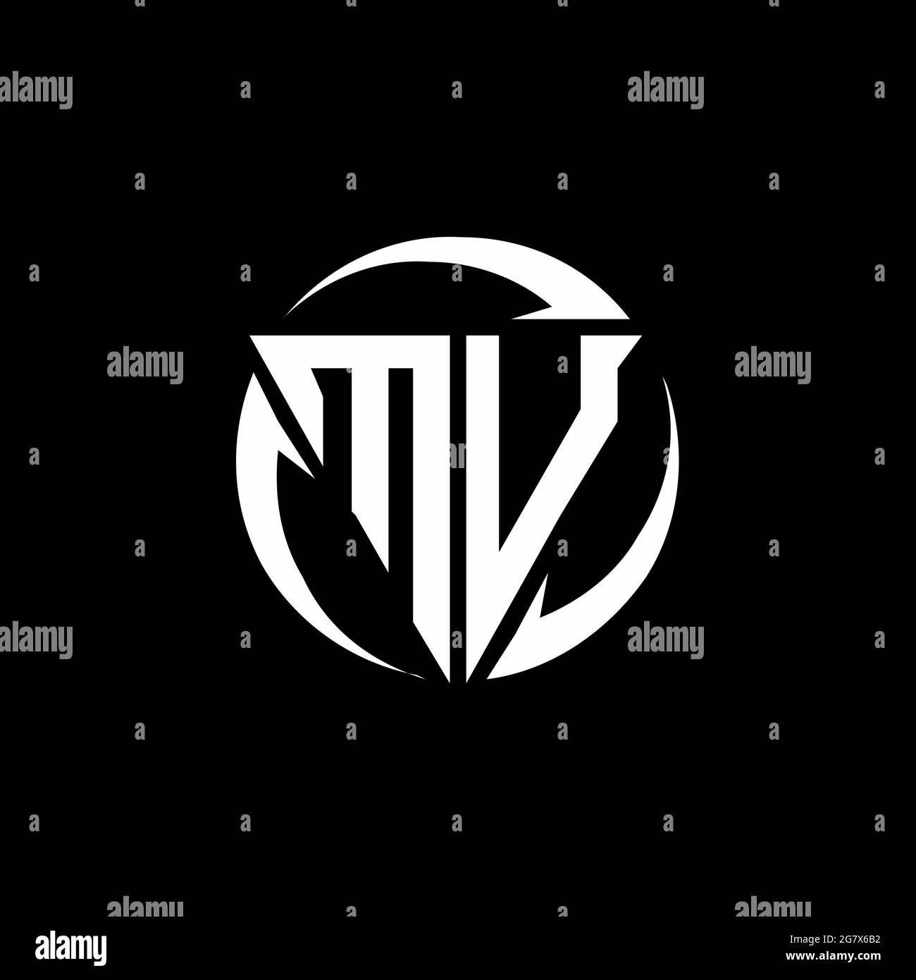 MU logo with triangle shape and circle rounded design template isolated on black background ...