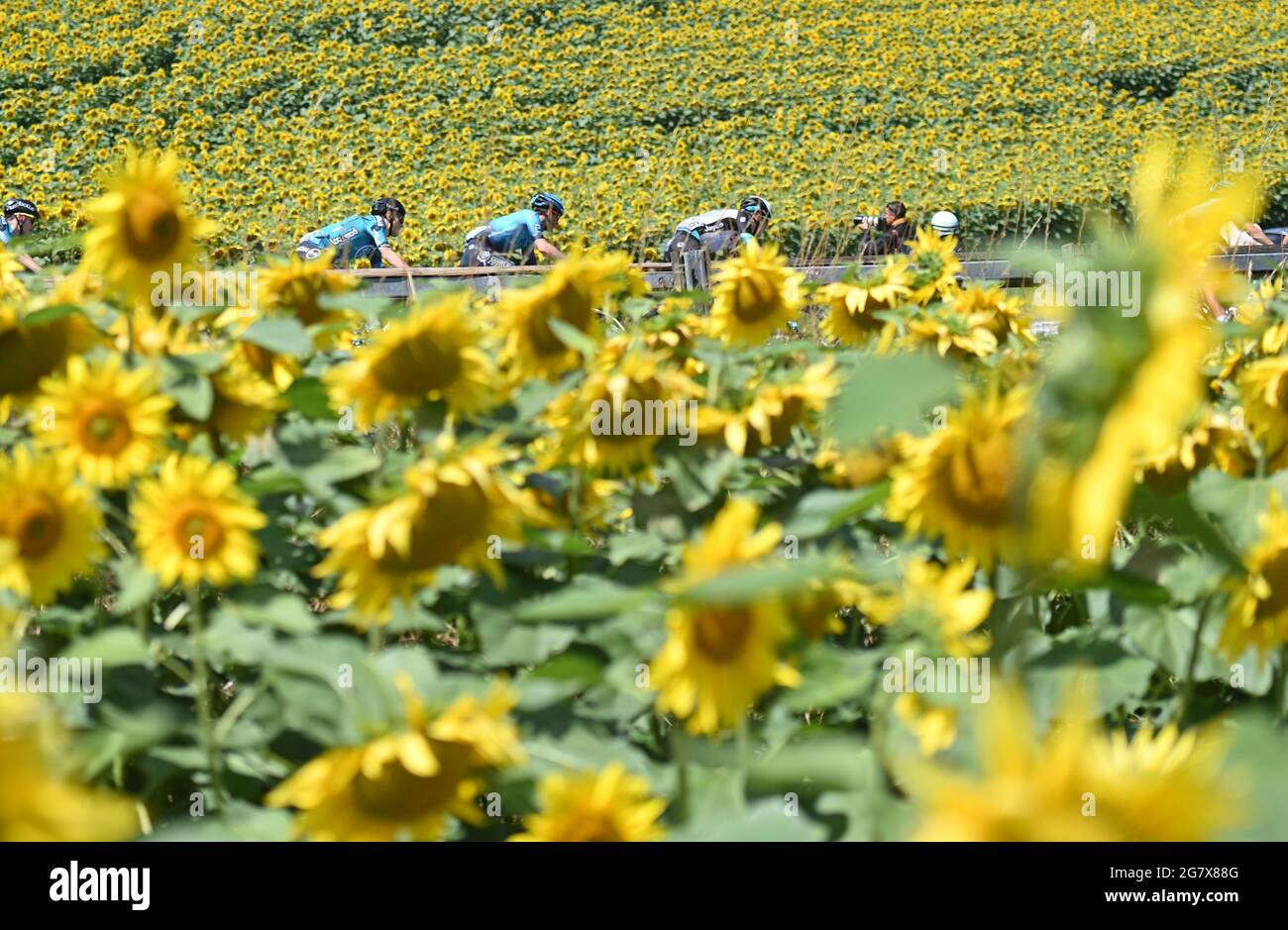 Libourne, France. 16th July, 2021. The peloton ride through the ...