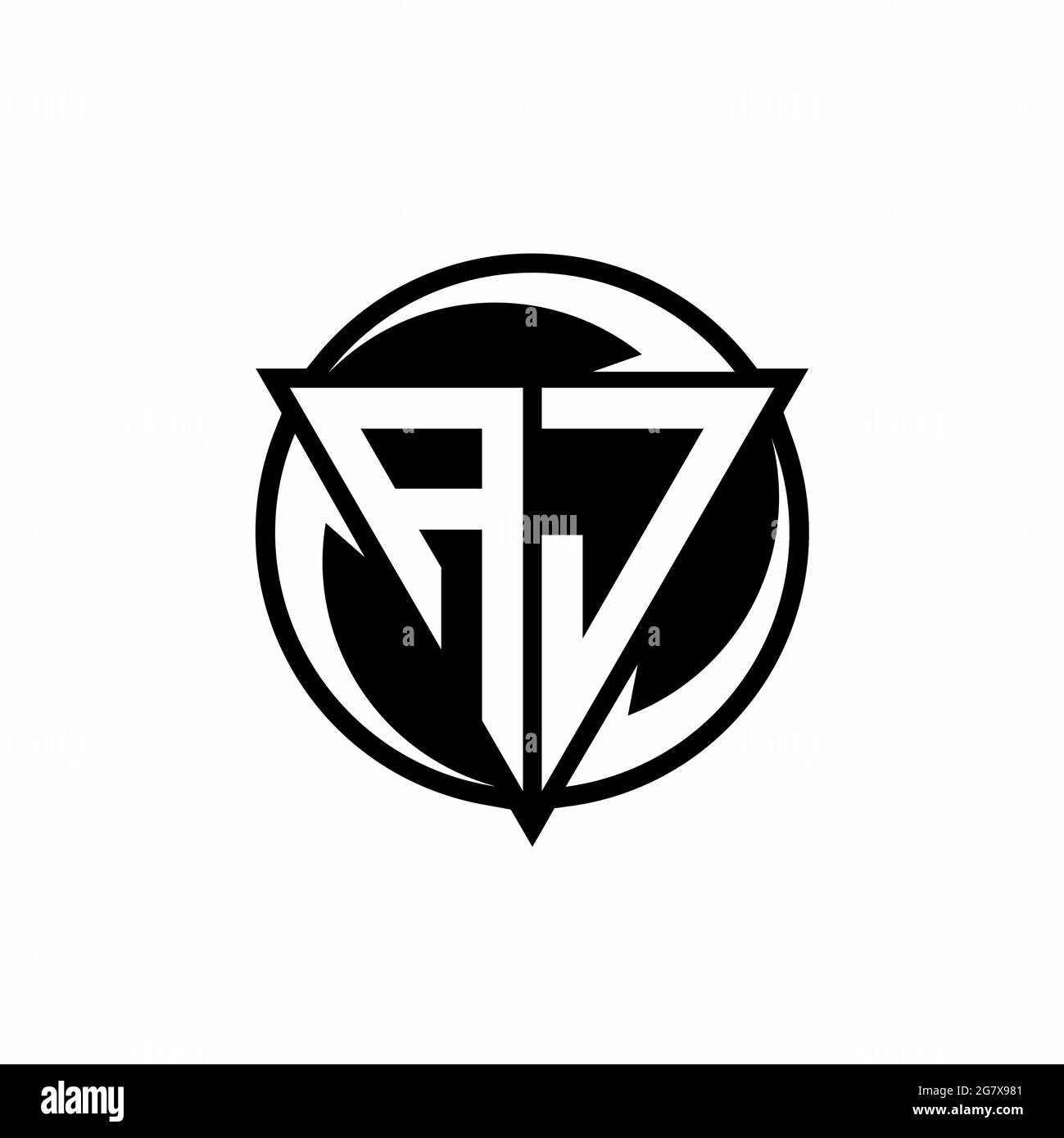 AJ logo with triangle shape and circle rounded design template isolated ...