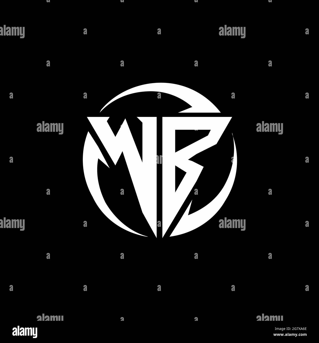 WB logo with triangle shape and circle rounded design template isolated ...