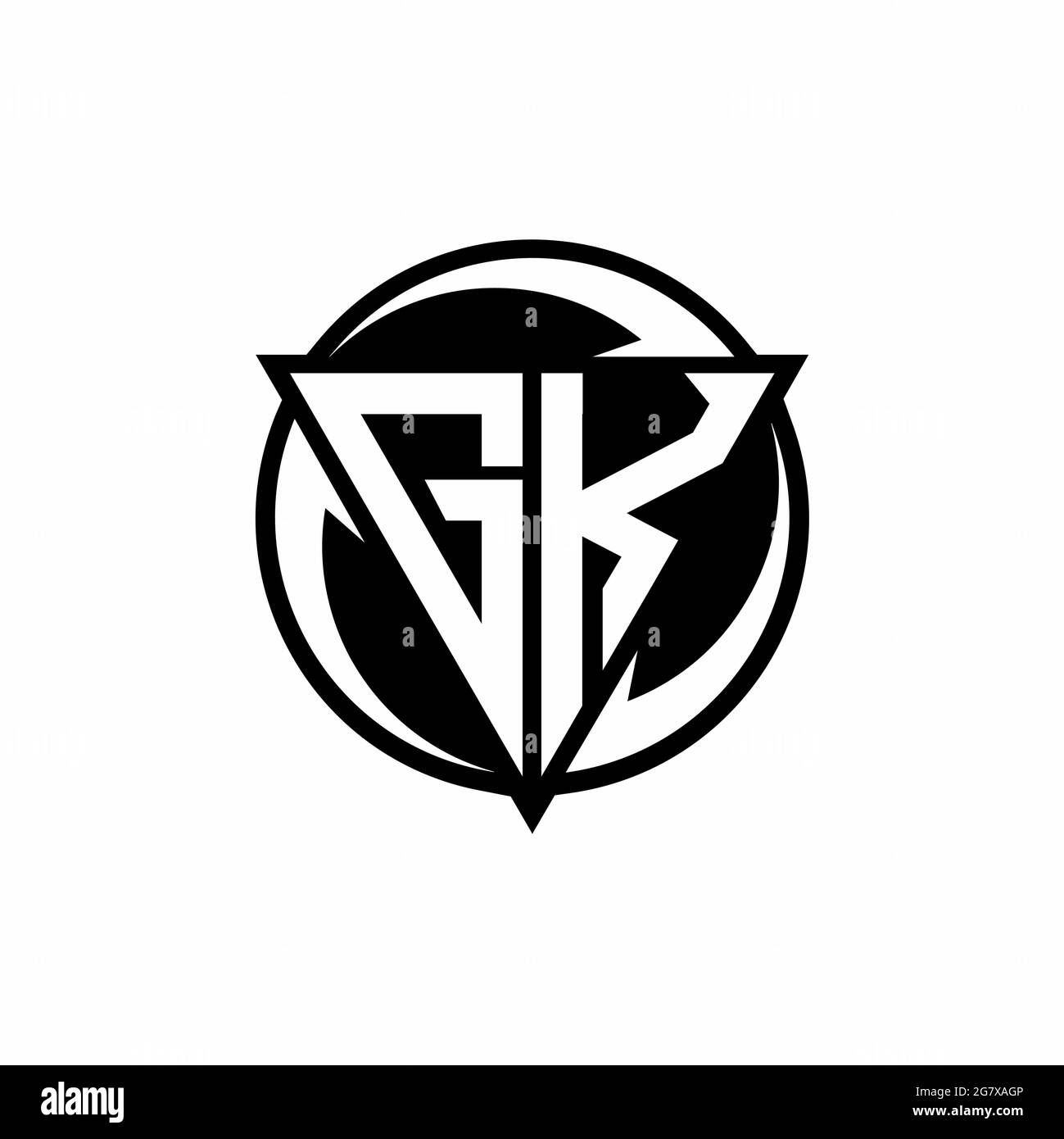 GK logo with triangle shape and circle rounded design template isolated ...