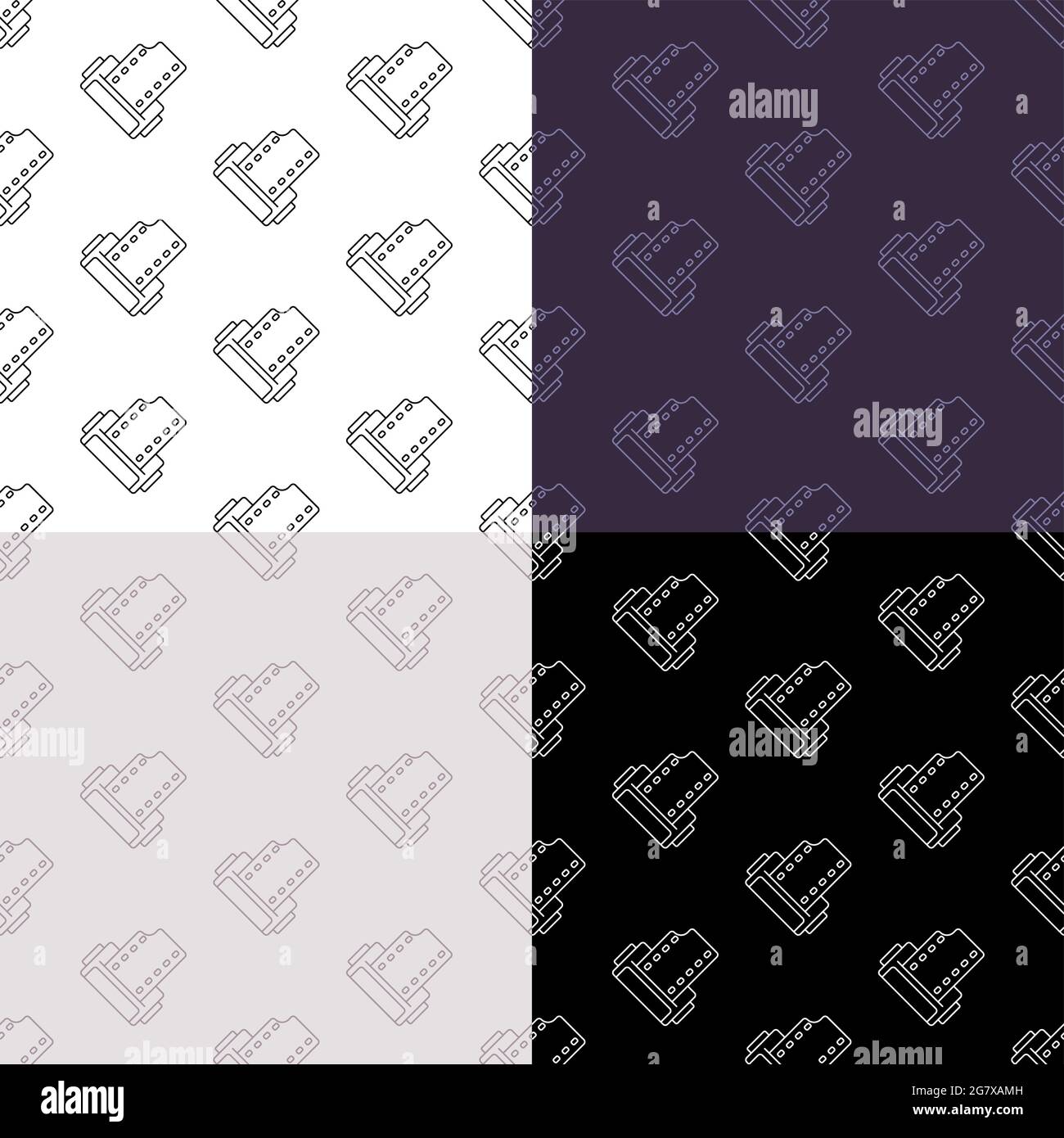 set of seamless patterns with cylinder with old 35 mm photo film icon ...