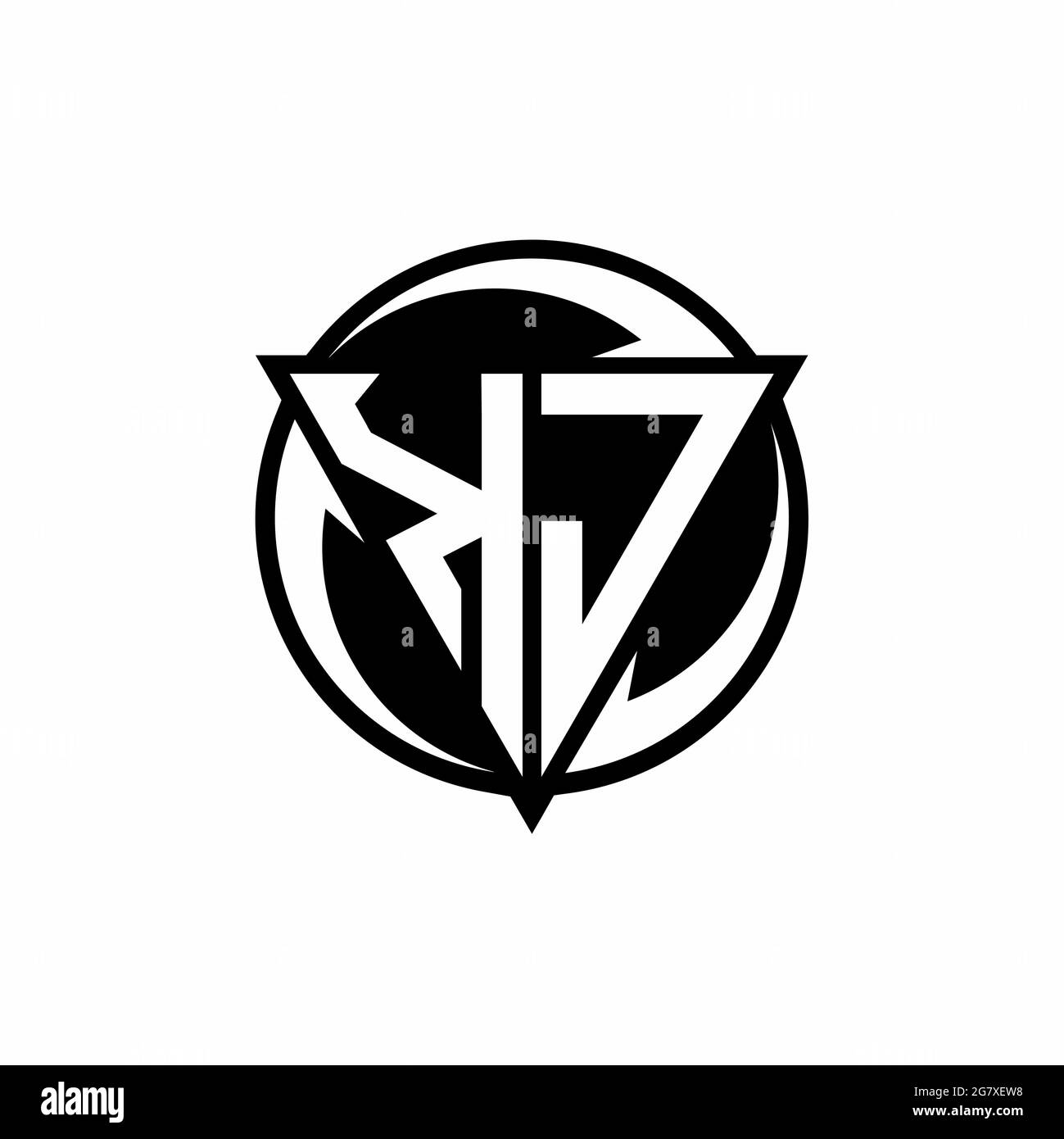 KJ logo with triangle shape and circle rounded design template isolated ...