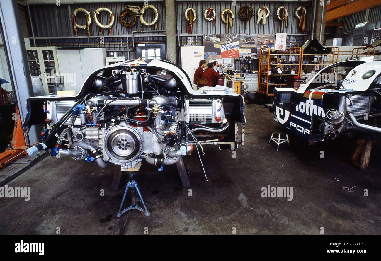 Porsche 956 testing and workshop at the Porsche Weissach test track ...
