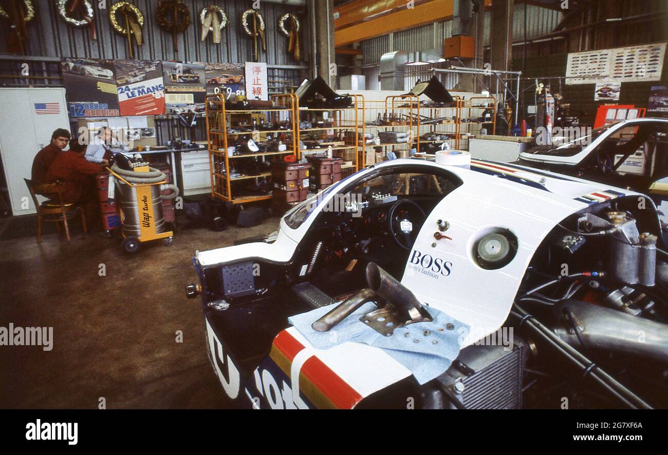 Porsche 956 testing and workshop at the Porsche Weissach test track ...
