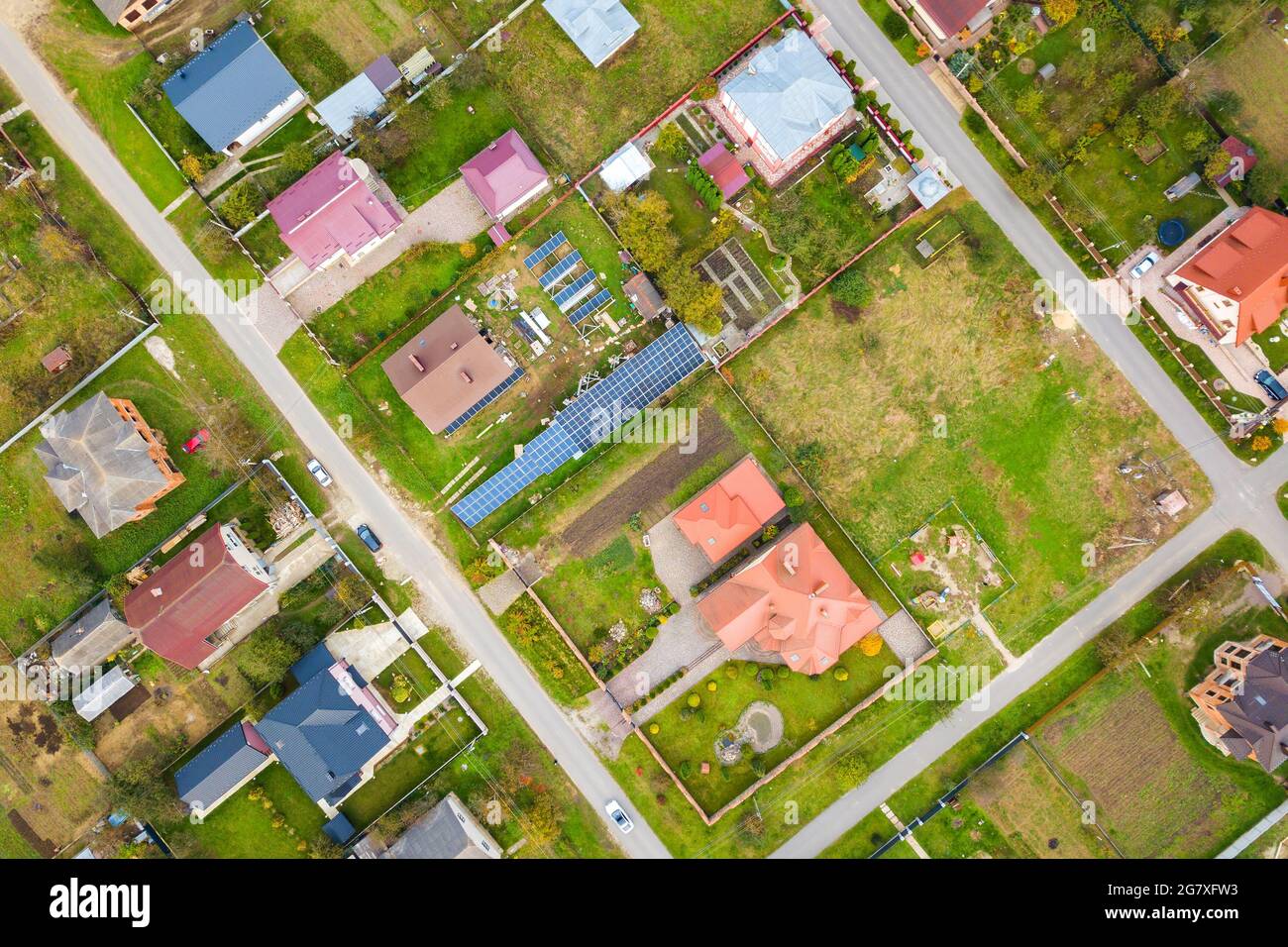 Aerial view of home roofs in residential rural neighborhood area Stock ...