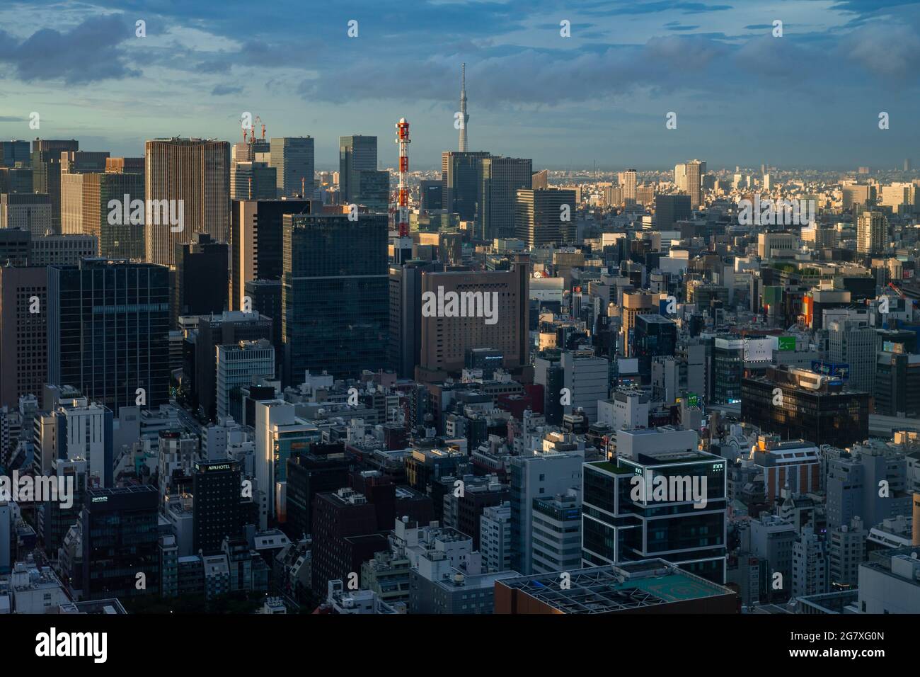 TOKYO, JAPAN - Jul 04, 2020: A view over the Tokyo downtown skyline ...