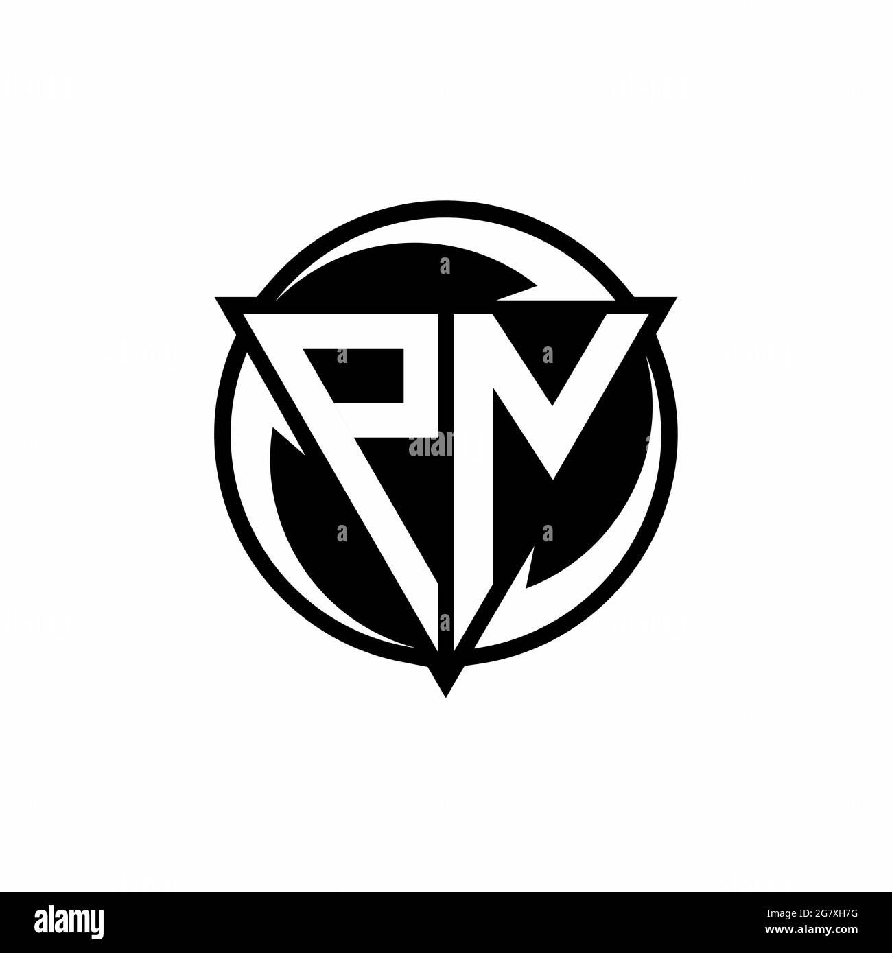 PN logo with triangle shape and circle rounded design template isolated on white background ...