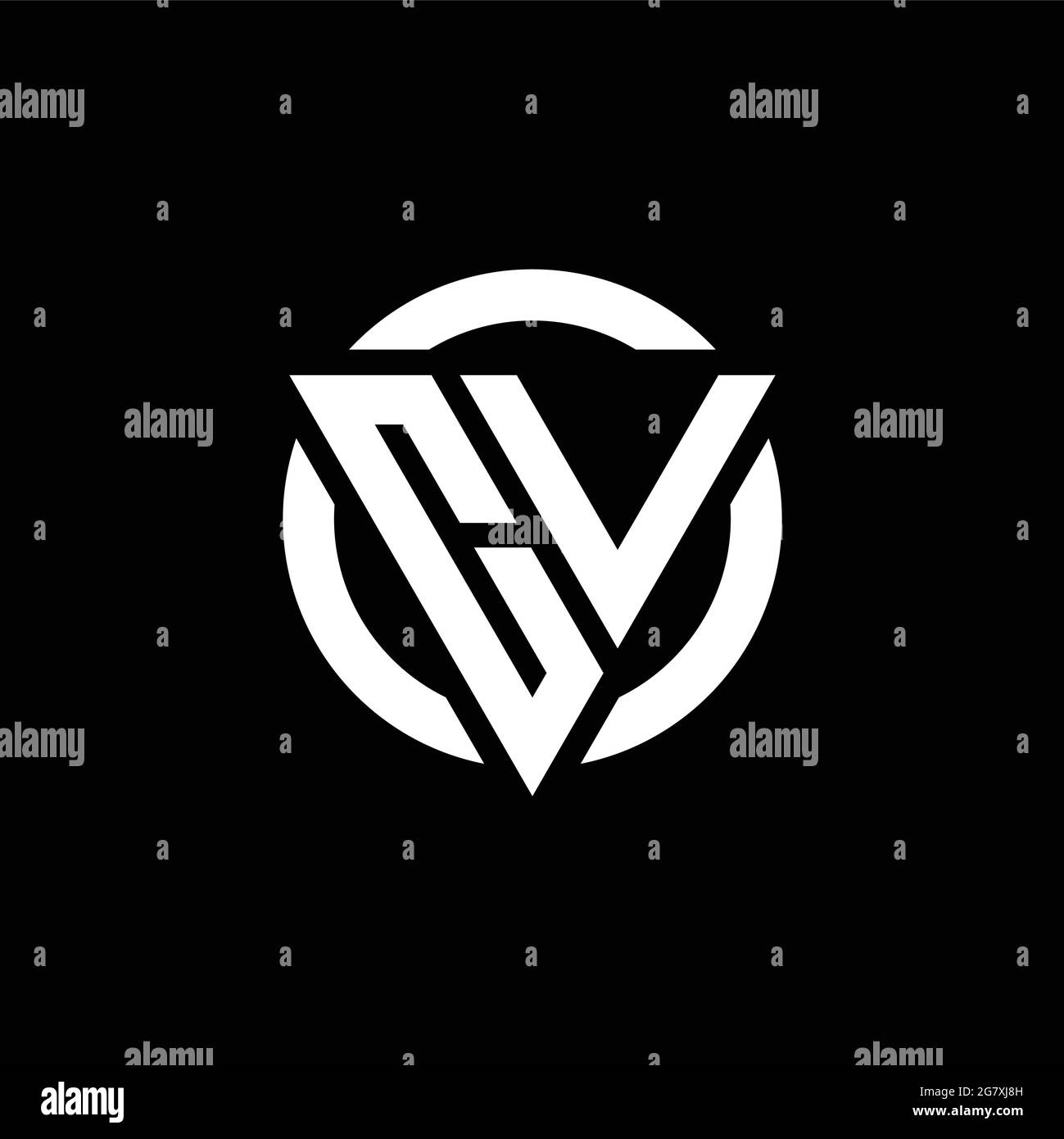 CV logo with triangle shape and circle rounded design template isolated on black background ...