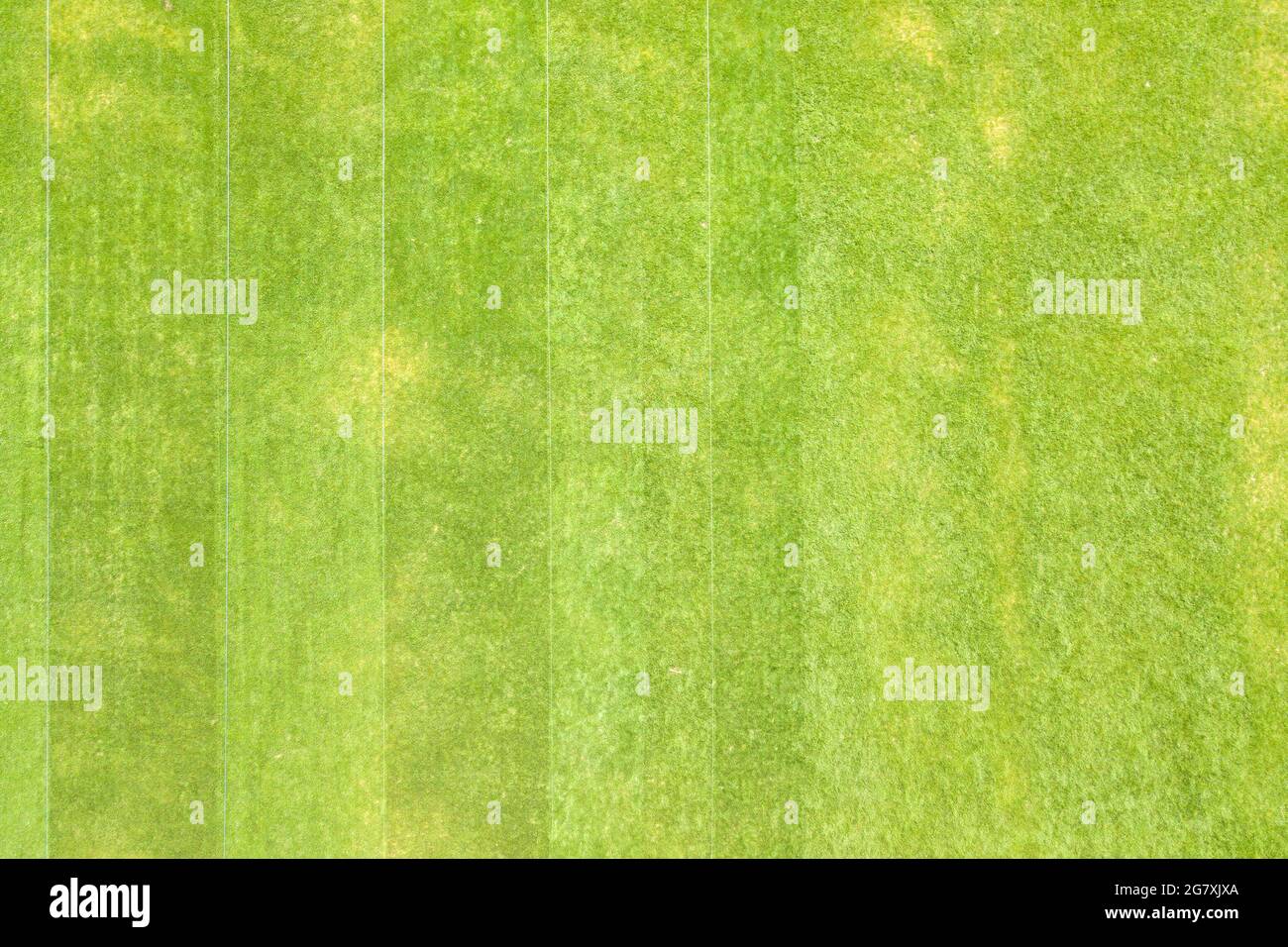 Close up aerial view of surface of green freshly cut grass on football ...