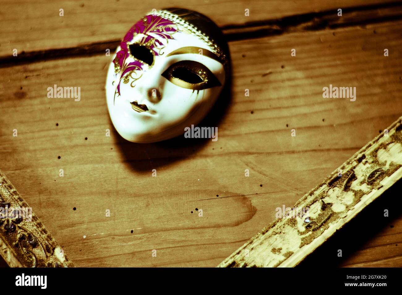 an ancient traditional mask from the 1800s with an old frame Stock ...