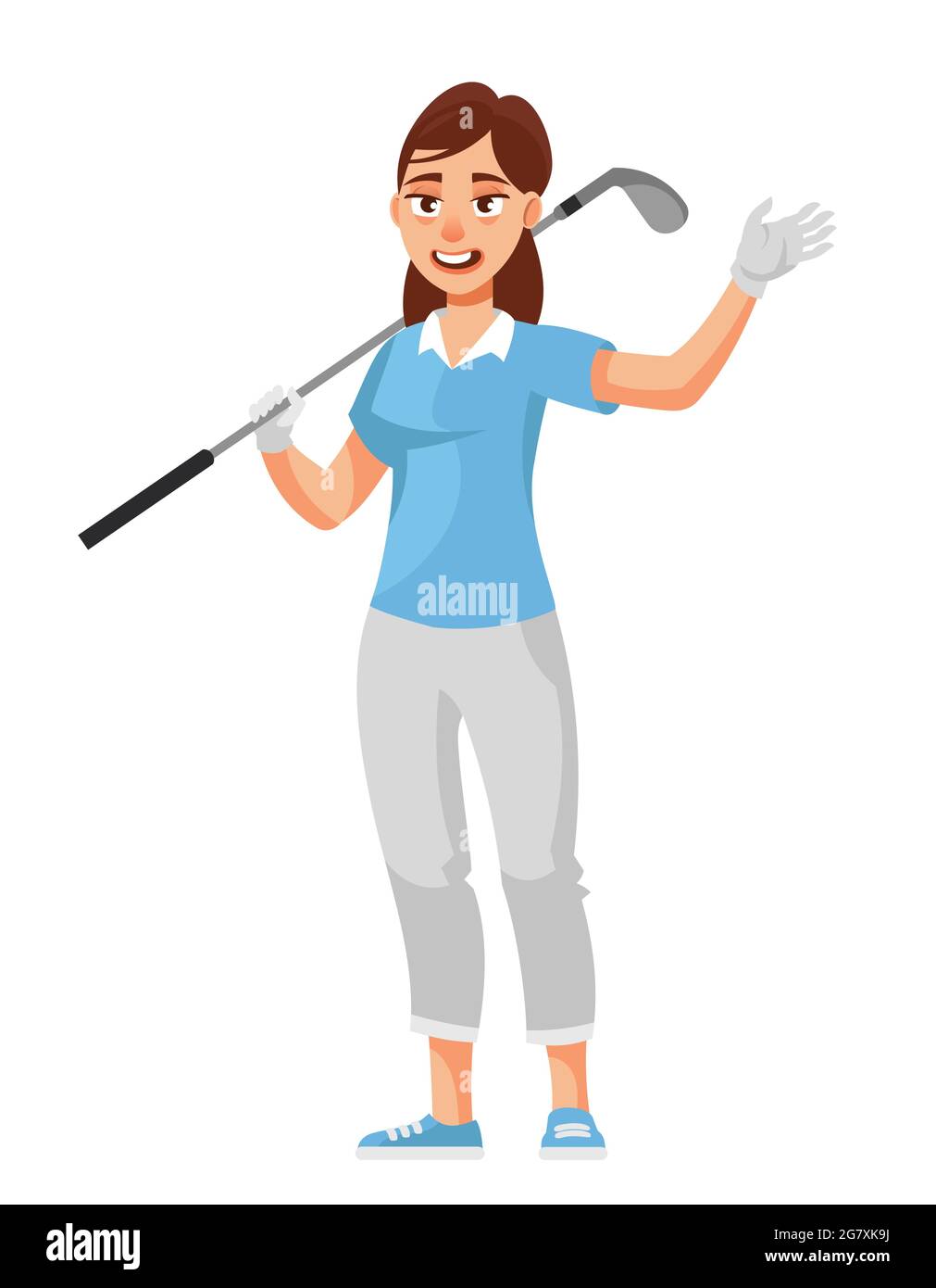 Female golfer waving hand. Woman in cartoon style Stock Vector Image ...
